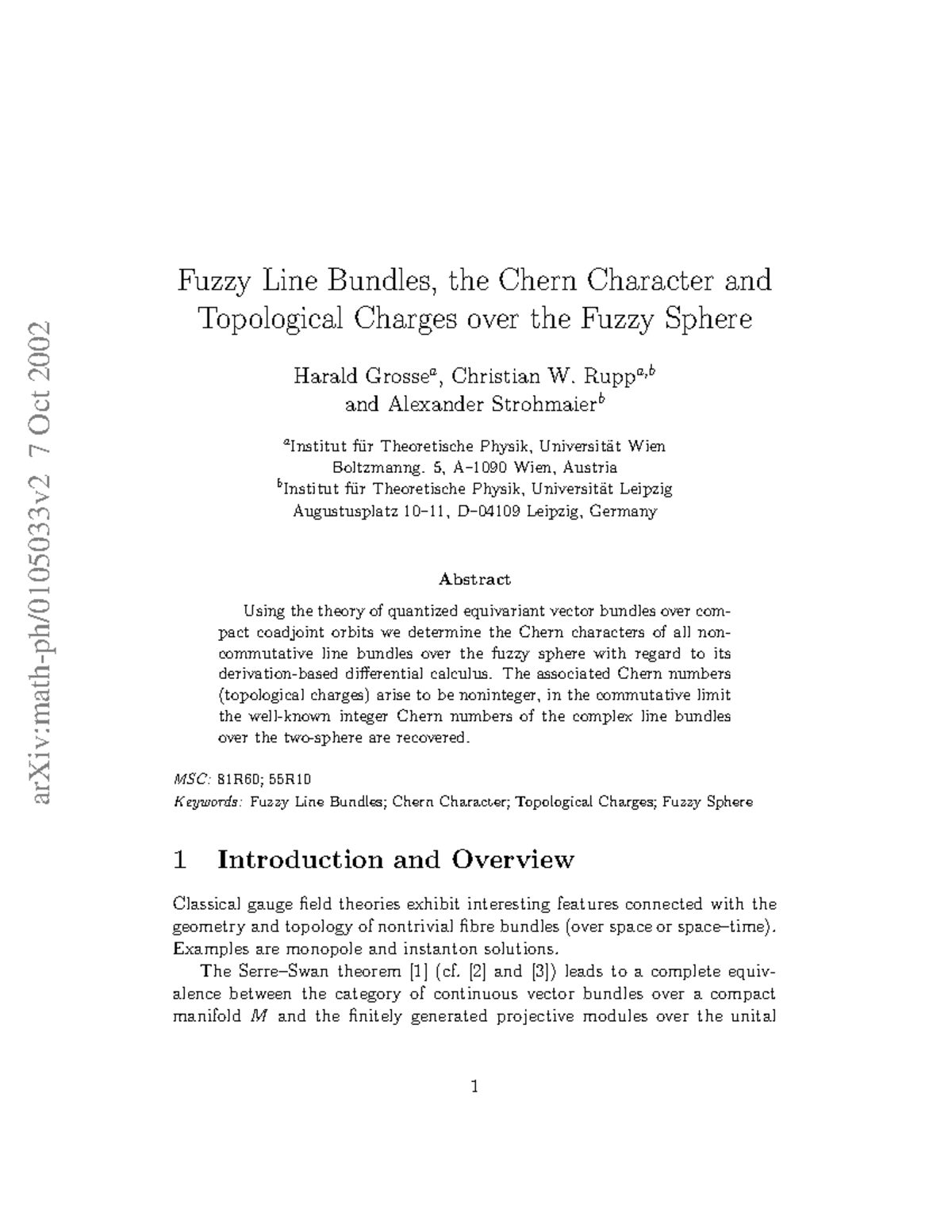 0105033 - Cours - arXiv:math-ph/0105033v2 7 Oct 2002 Fuzzy Line Bundles ...