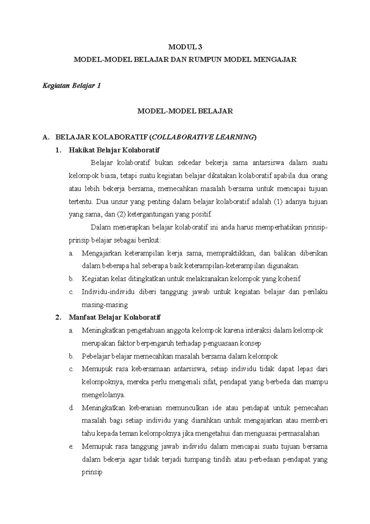 Rangkuman modul 3 strategi pembelajaaran - MODUL 3 MODEL-MODEL BELAJAR ...