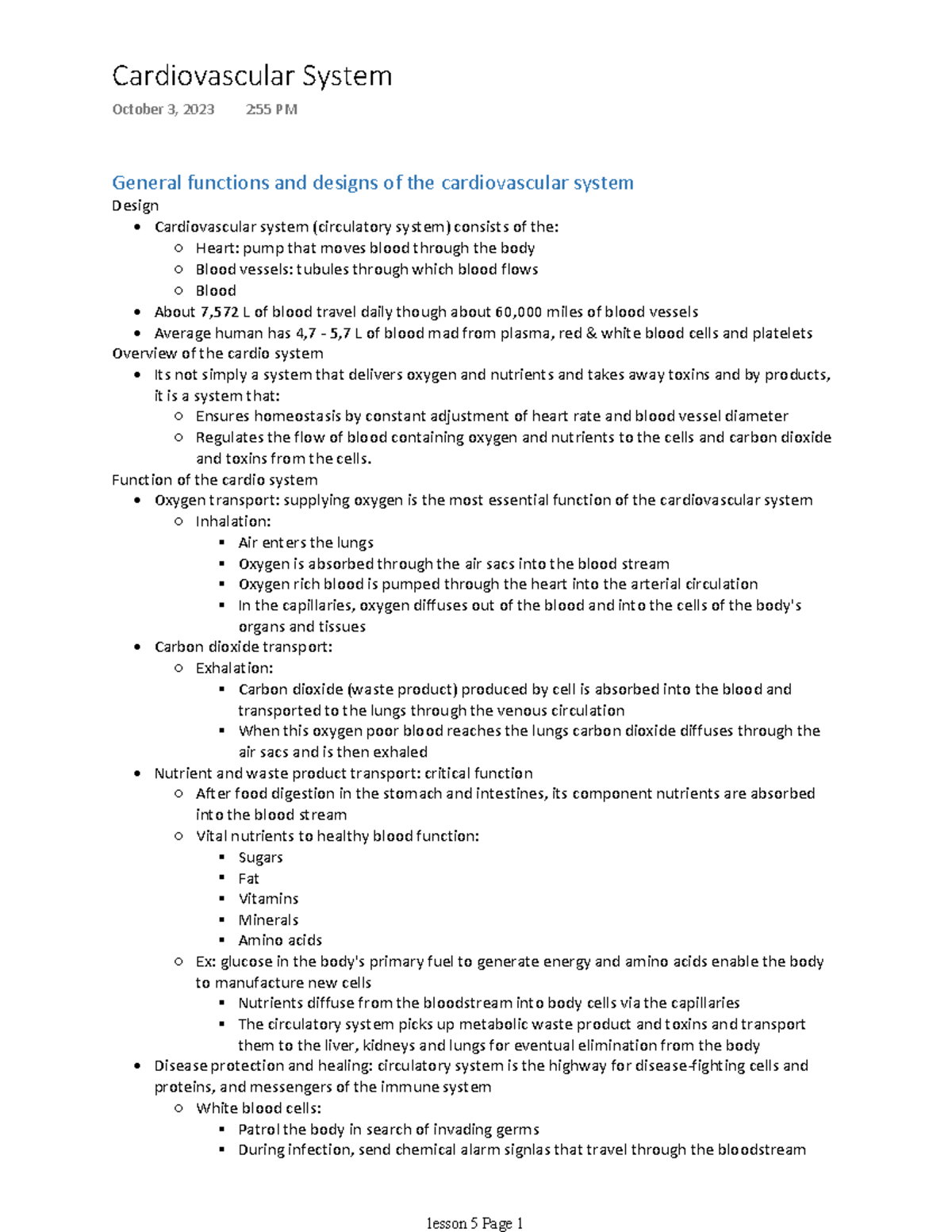 Lesson 5 - General functions and designs of the cardiovascular system ...