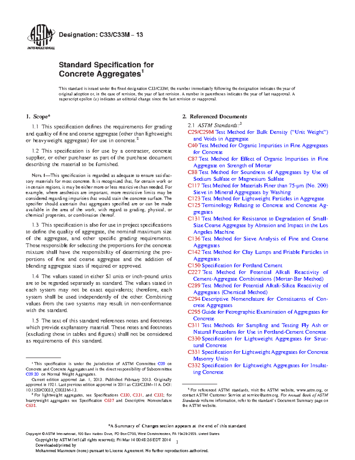 Designation C33 C33M 13 Standard Specifi - Designation: C33/C33M− 13 ...