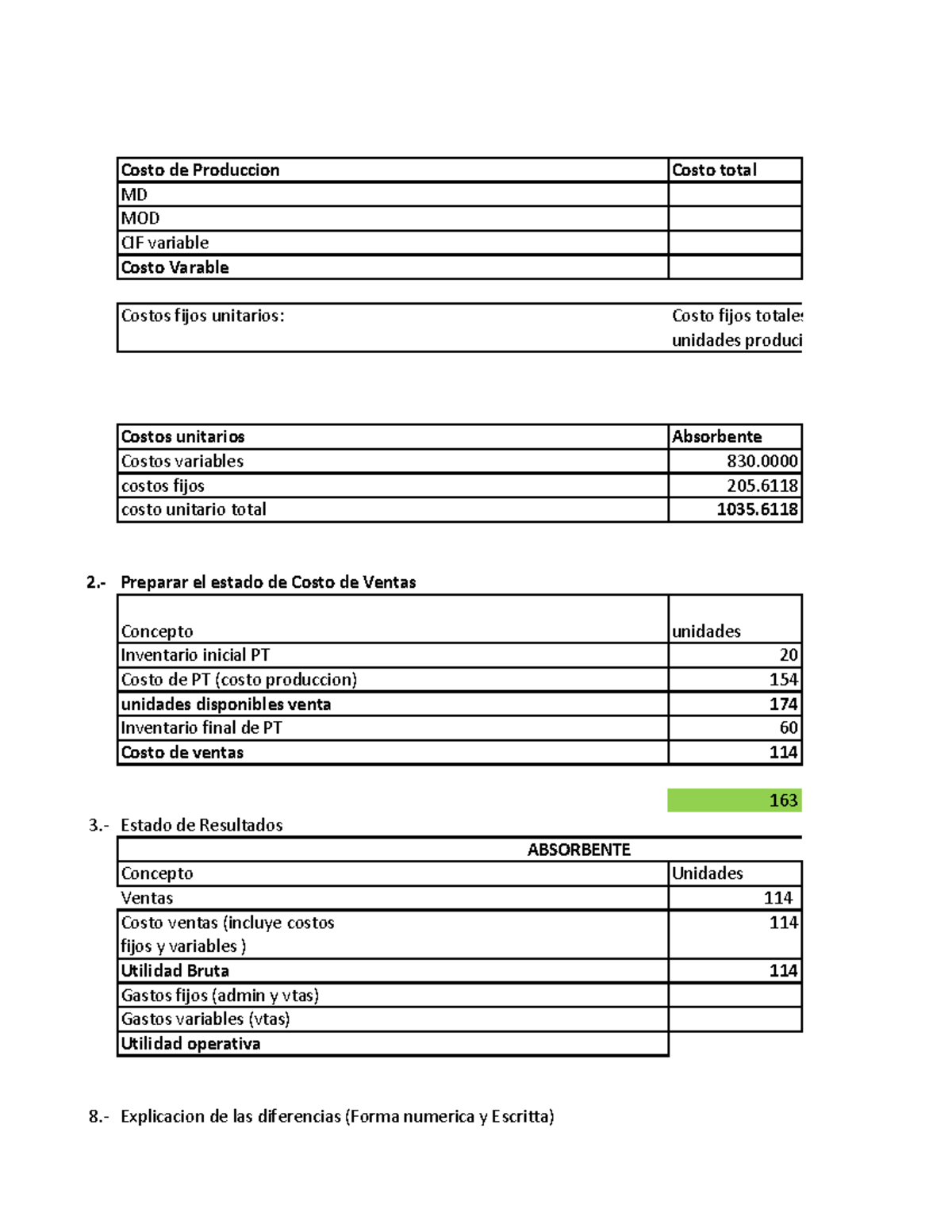 Caso 8 MIYU SAC - Costo de Produccion Costo total MD MOD CIF variable ...