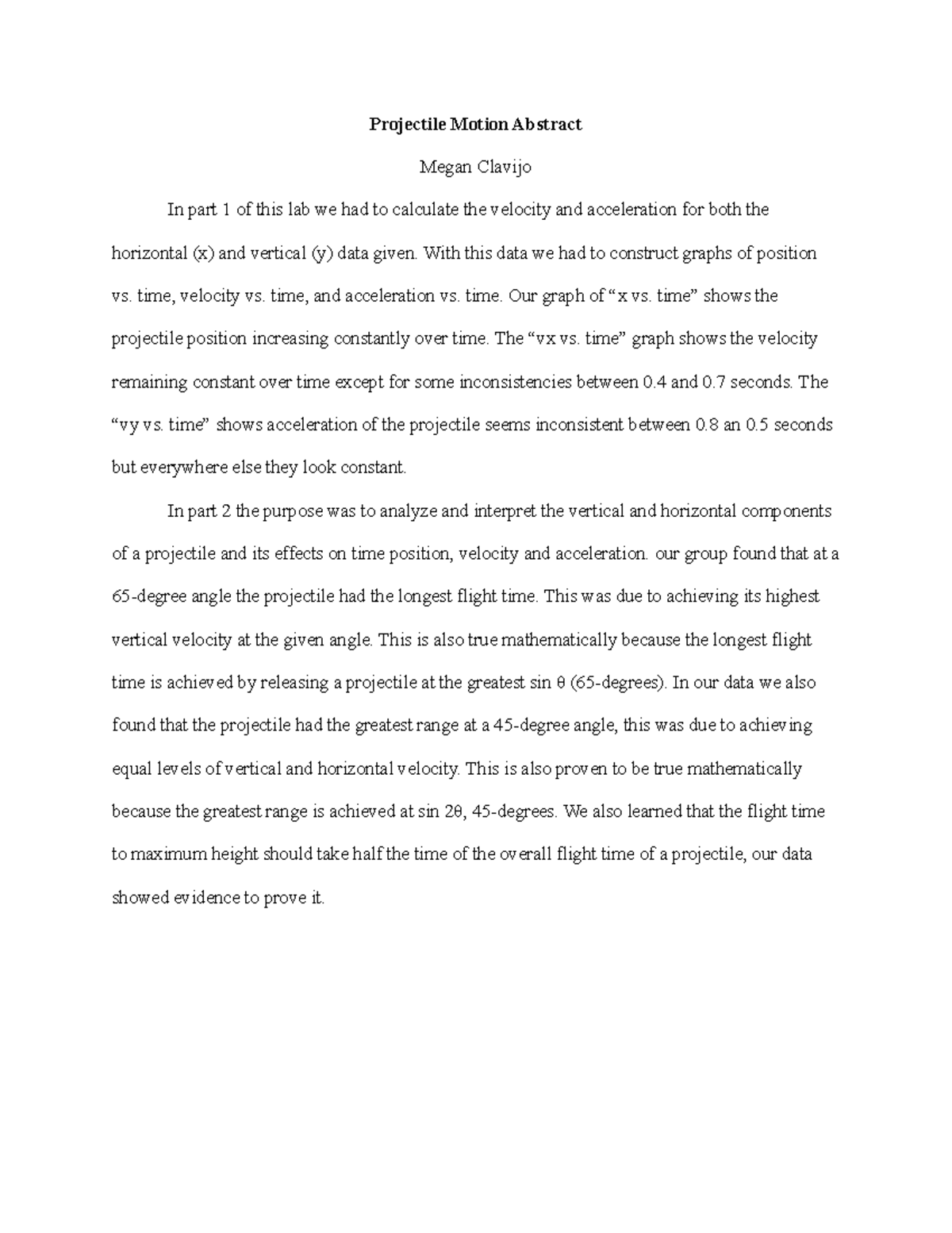 Abstract Projectile Motion - Projectile Motion Abstract Megan Clavijo ...