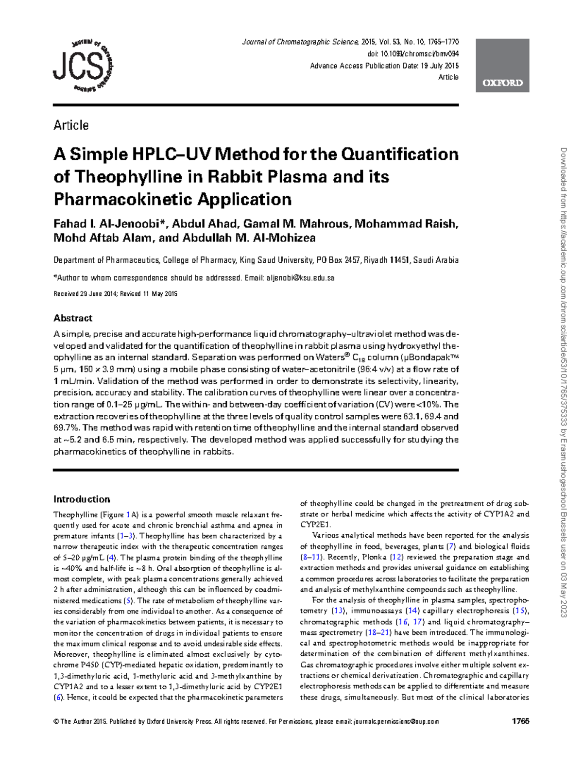 A Simple HPLC–UV Method for the Quantification of Theophylline - Article A Simple HPLC–UV Method ...