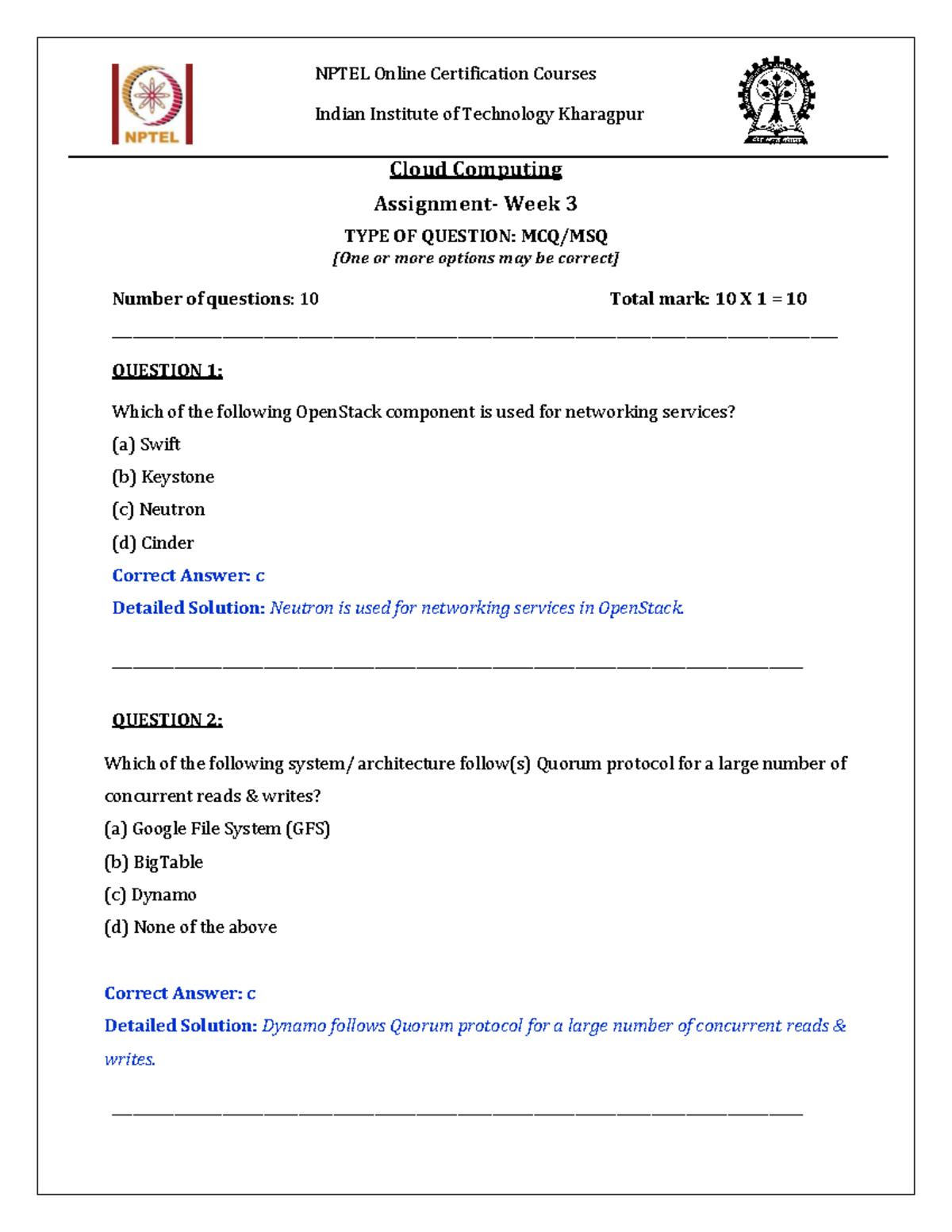 487954573 Nptel CC Assignment 3 - NPTEL Online Certification Courses ...