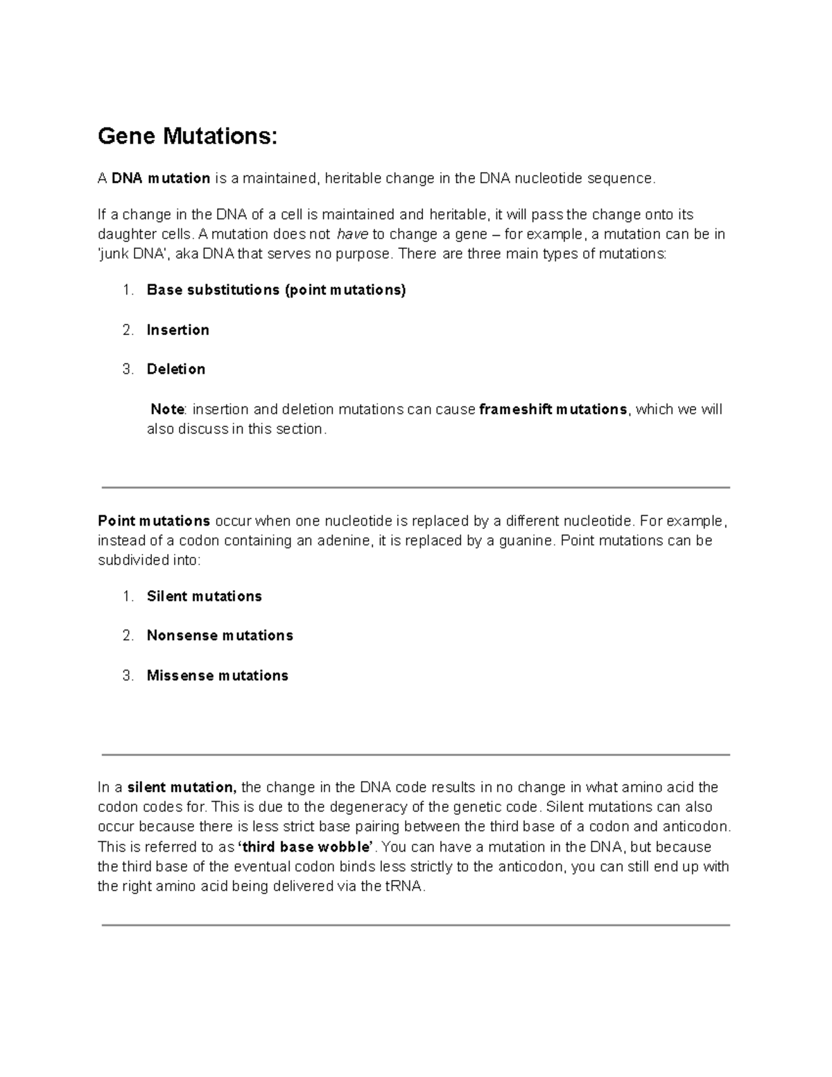 Gene Mutations - course summary - Gene Mutations: A DNA mutation is a ...