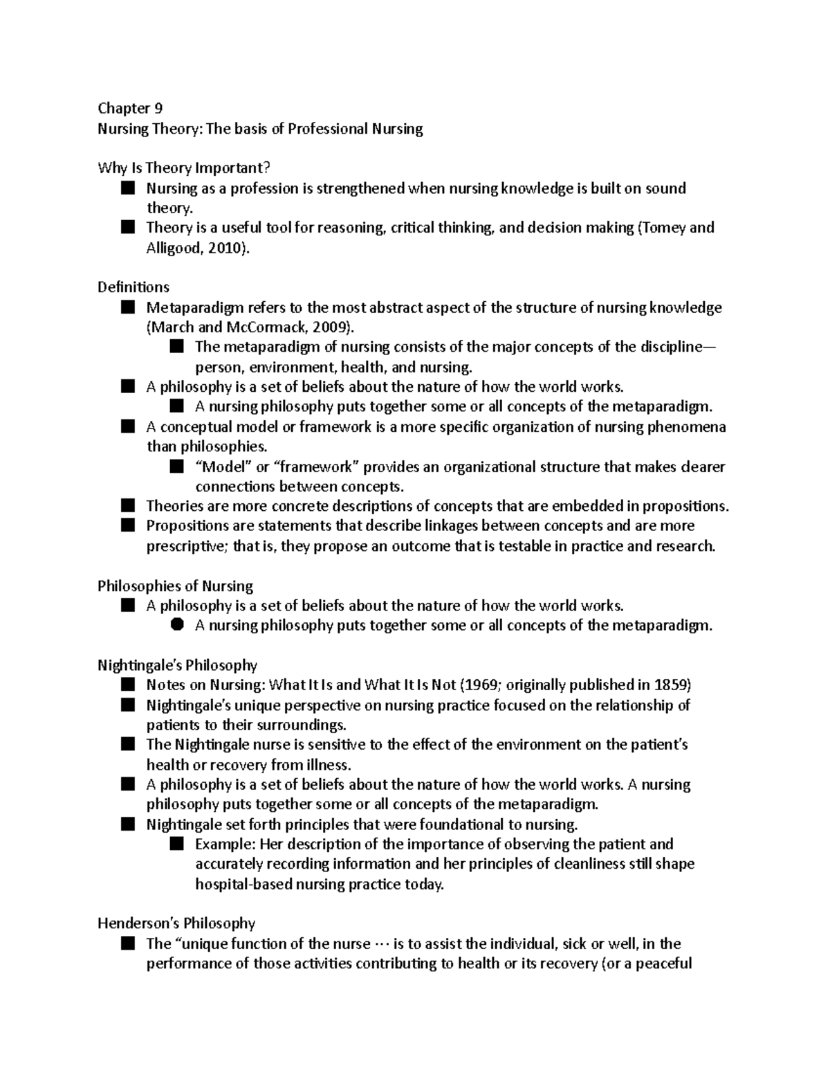 Chapter 9 (Nurs 333) Part 1 - Chapter 9 Nursing Theory: The basis of ...