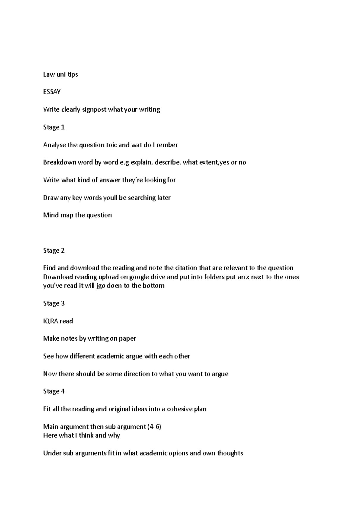 Law uni tips - Law uni tips ESSAY Write clearly signpost what your ...