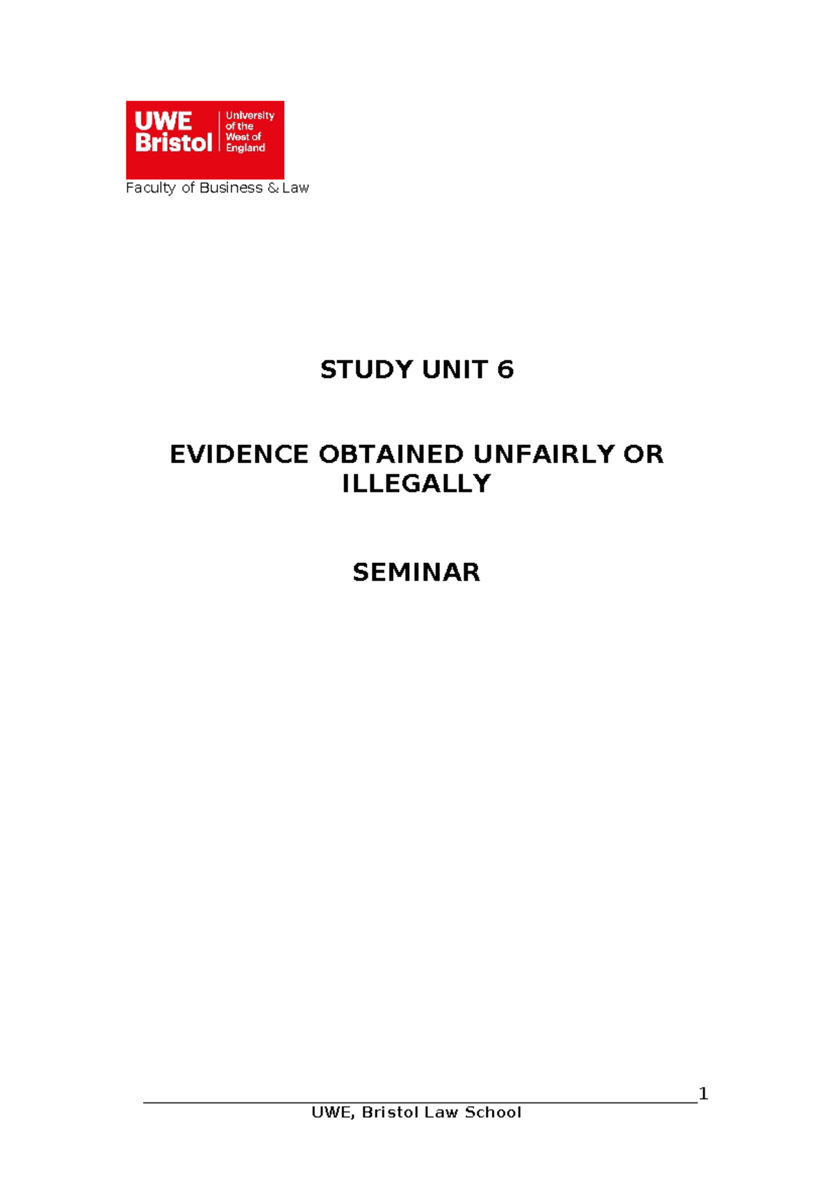 Unit 6 Workshop Brief - ####### Faculty of Business & Law STUDY UNIT 6 ...