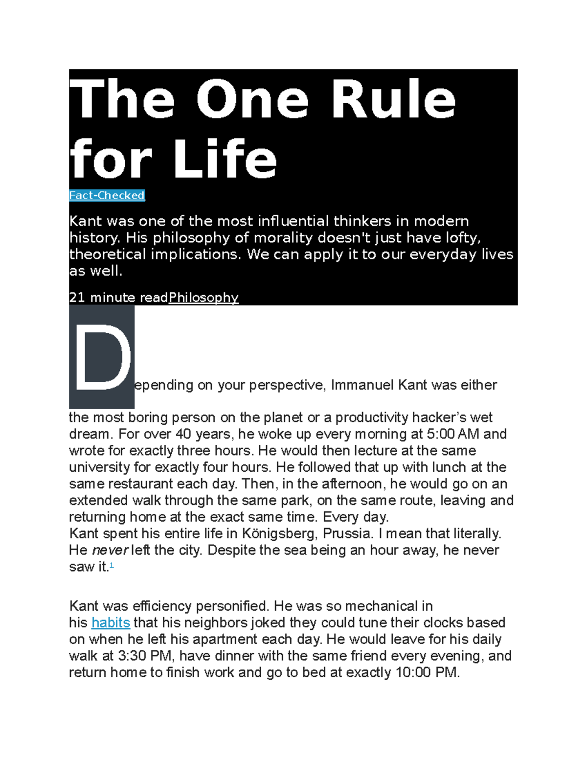 ONE RULE OF LIFE - The One Rule for Life Fact-Checked Kant was one of ...