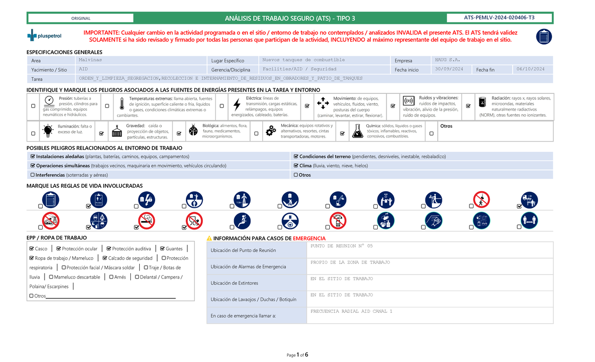 ATS Pemlv 2024 020406 T3 - ORIGINAL ANÁLISIS DE TRABAJO SEGURO (ATS) - TIPO 3 - Studocu