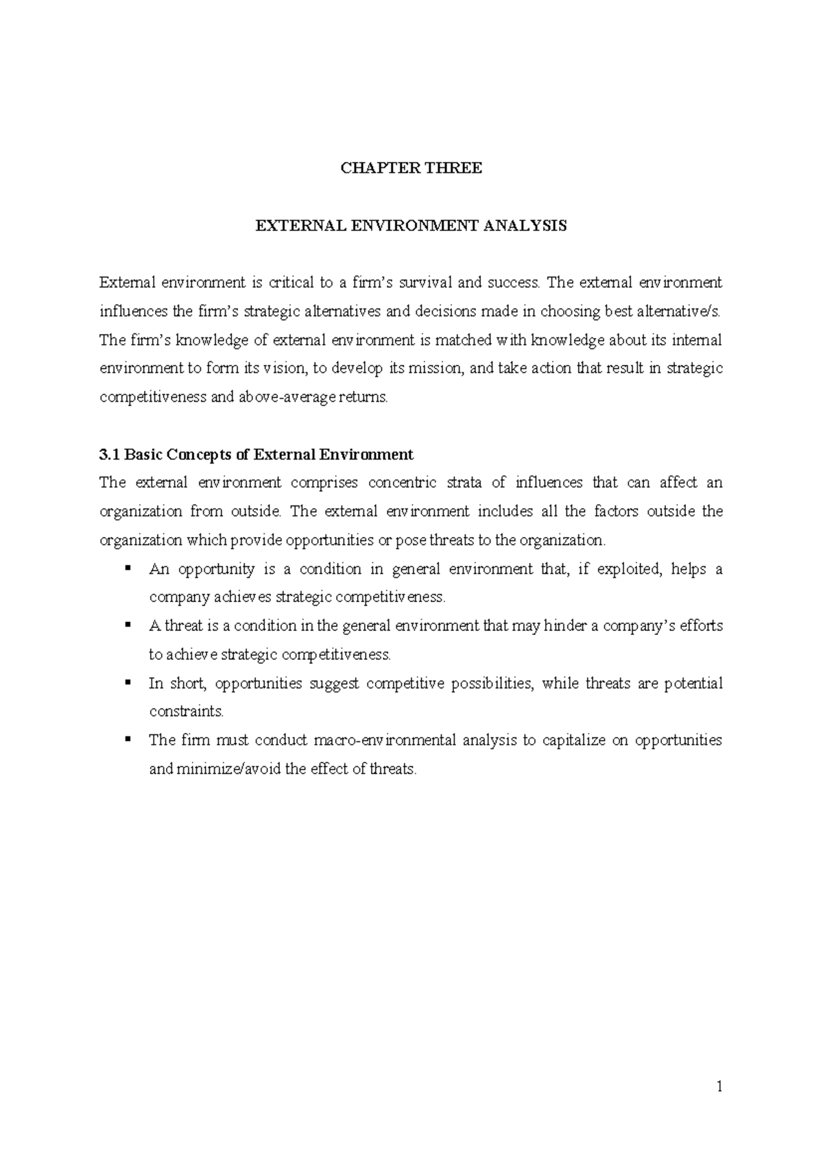 Chpte 3 - Strategic material - CHAPTER THREE EXTERNAL ENVIRONMENT ...