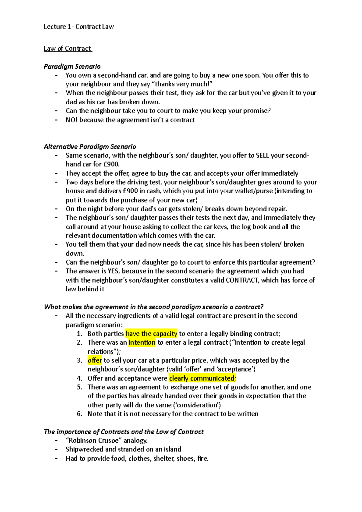 Contract Lecture 1 studocu - Lecture 1- Contract Law Law of Contract ...