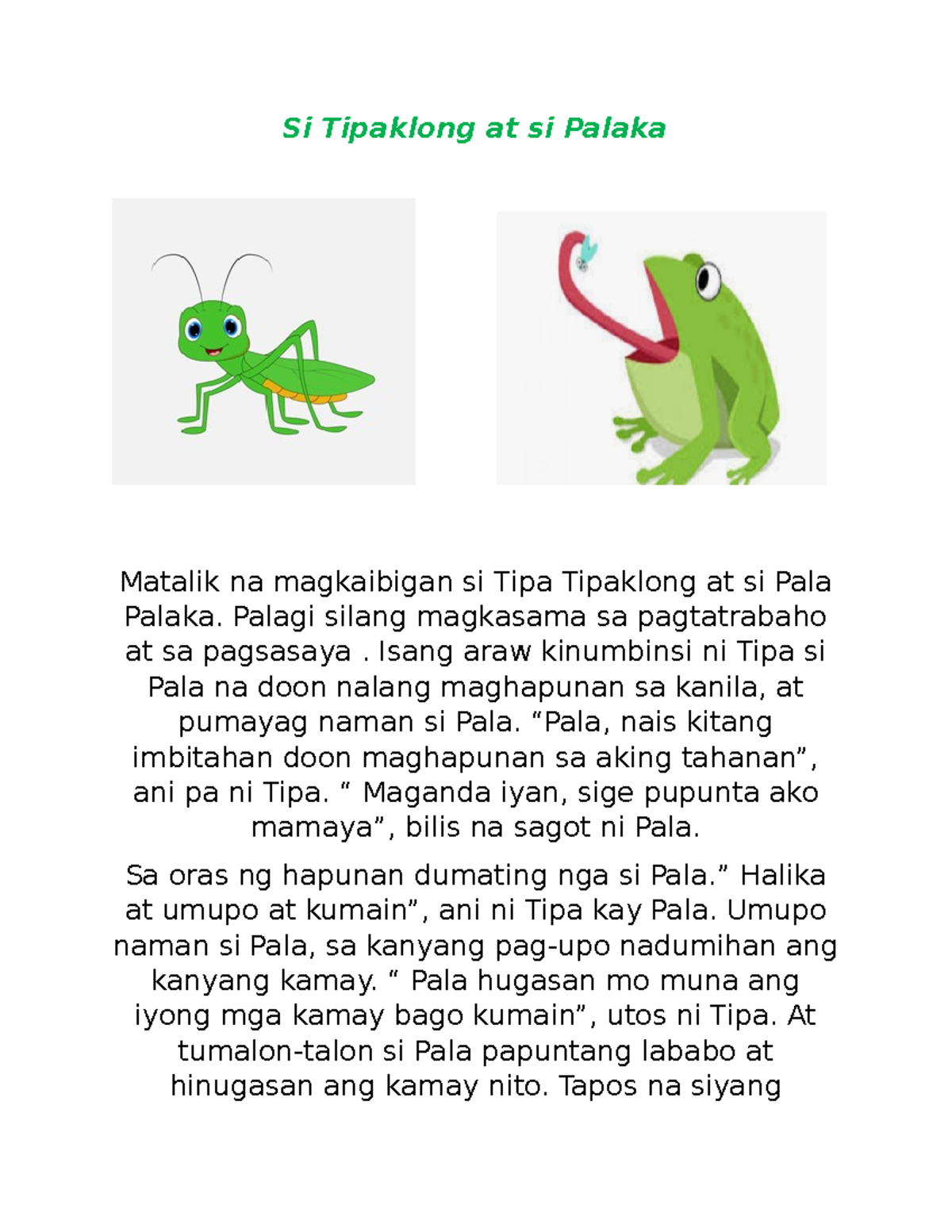 Si tipaklong at si Palaka - Si Tipaklong at si Palaka Matalik na ...