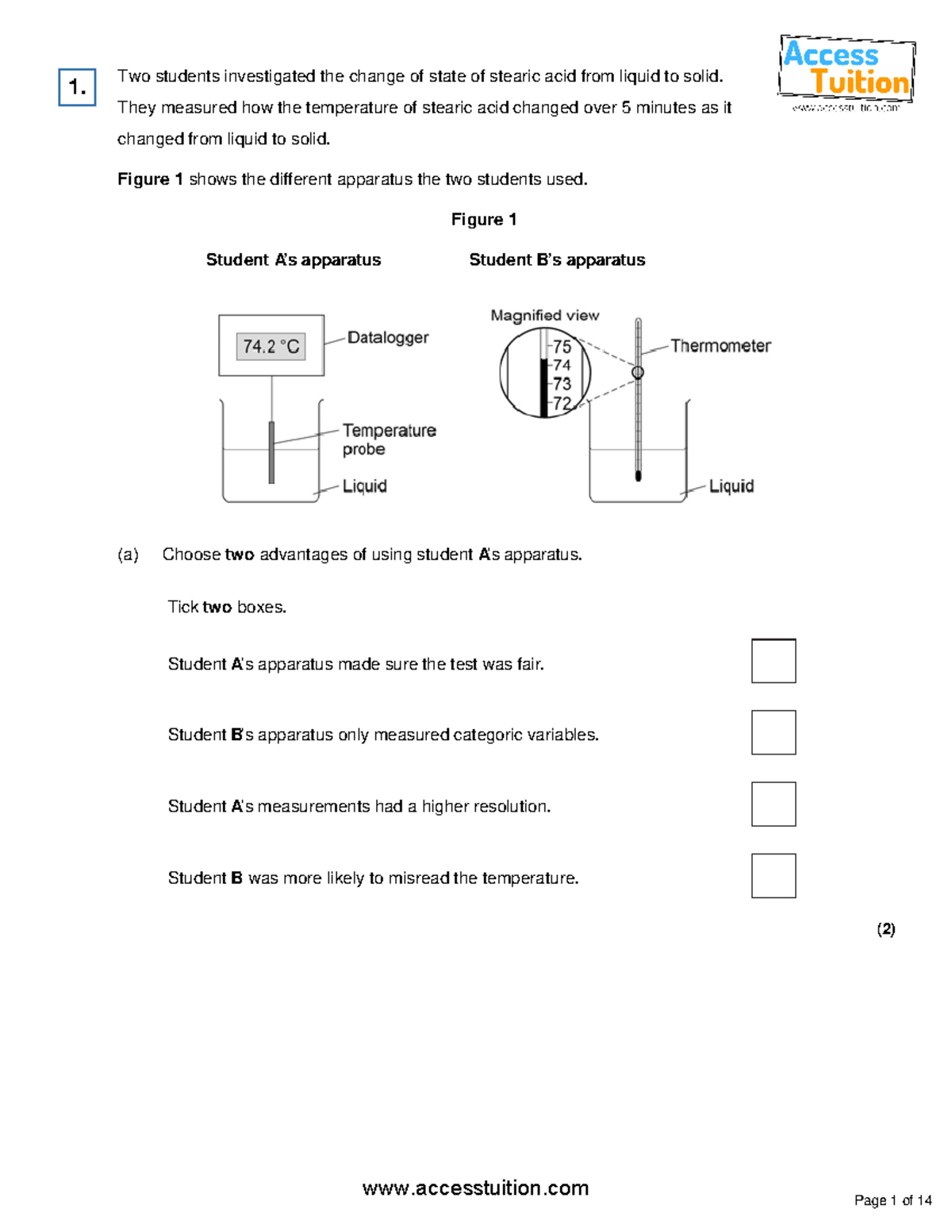 Change of State practice - Two students investigated the change of ...