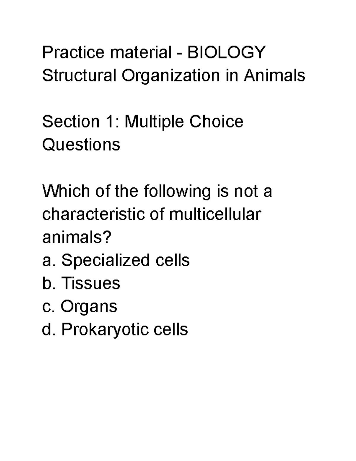 Practice material- Biology Structural Organization in Animals - Google ...