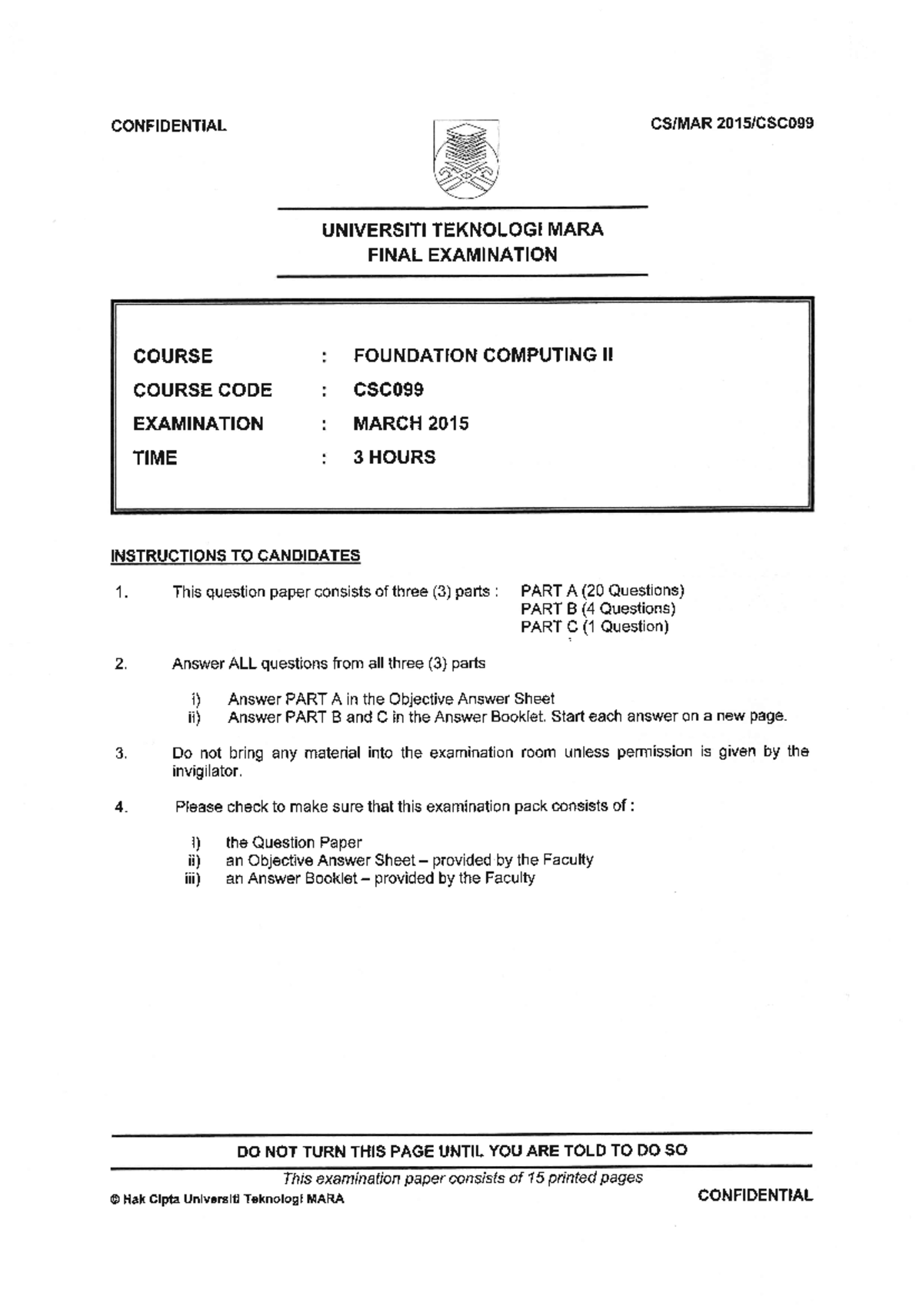 Csc099 2014 2015 Past Year Intoduction To Computer Programming