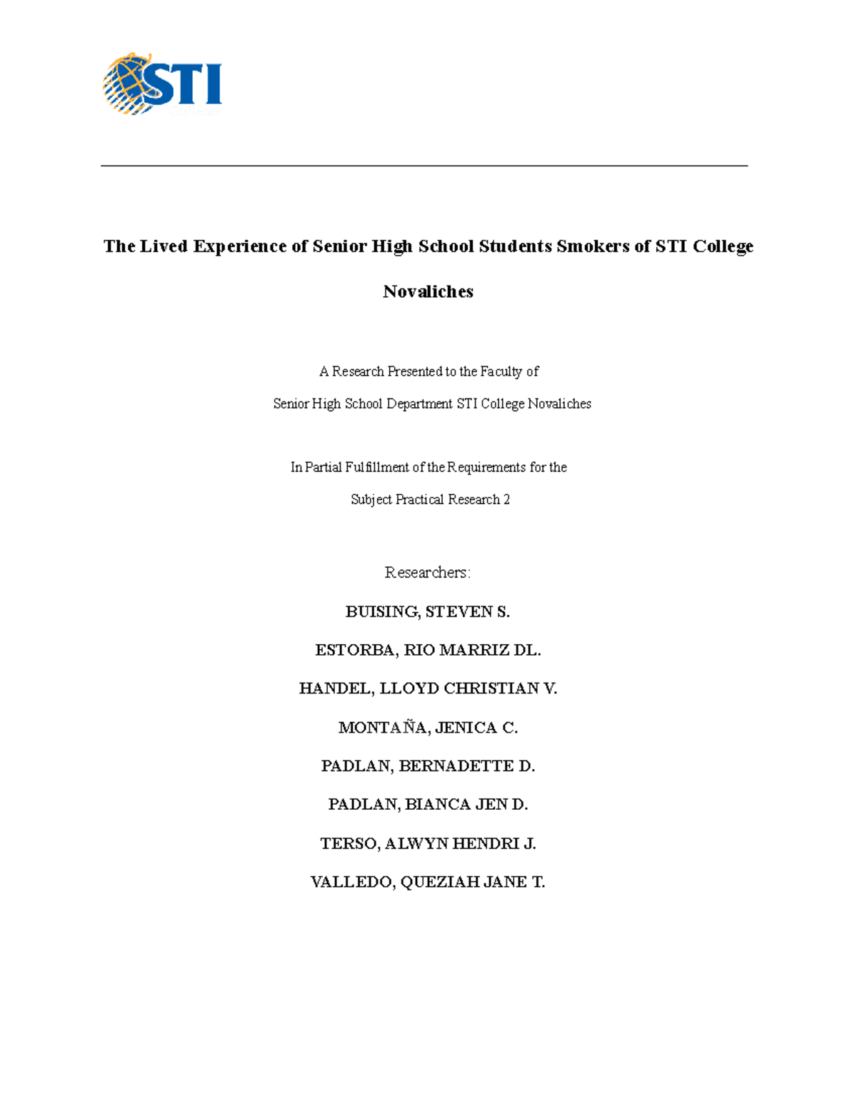 The Lived Experience of Senior High School Students smokers of STI ...