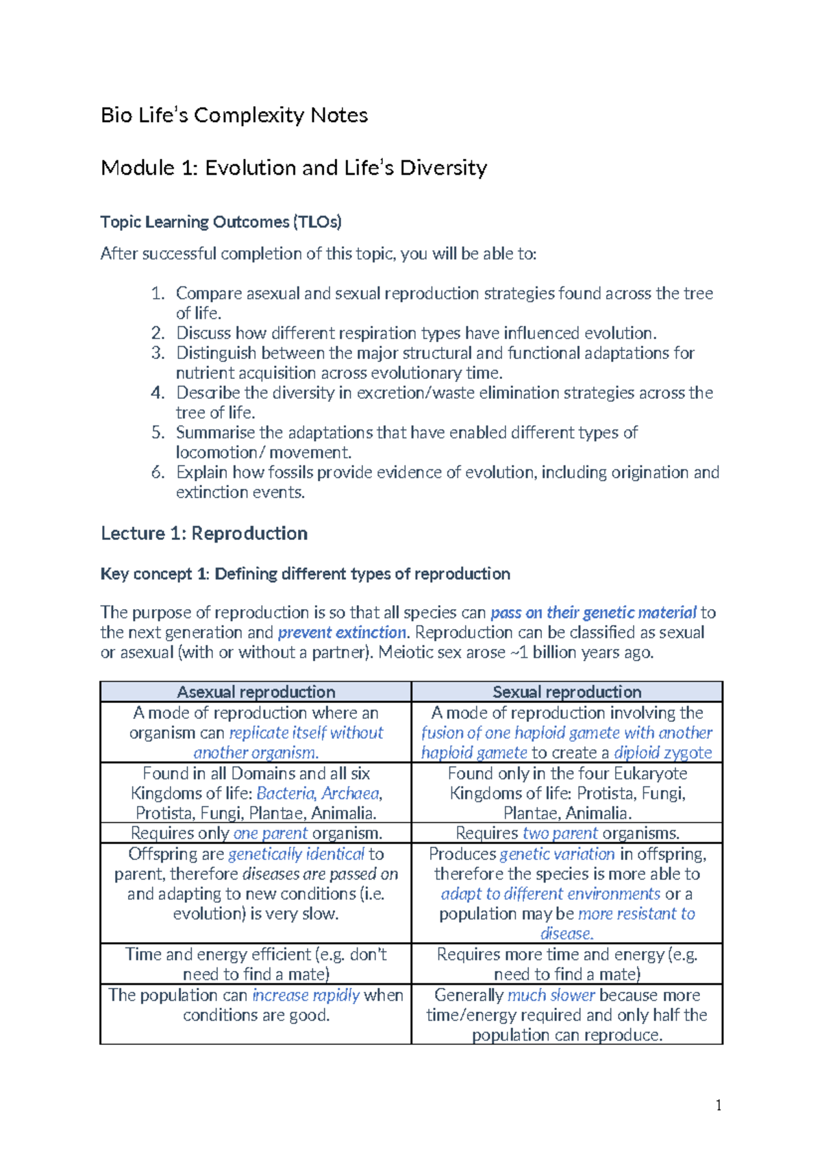 Bio Life's Complexity Notes - Bio Life’s Complexity Notes Module 1 ...