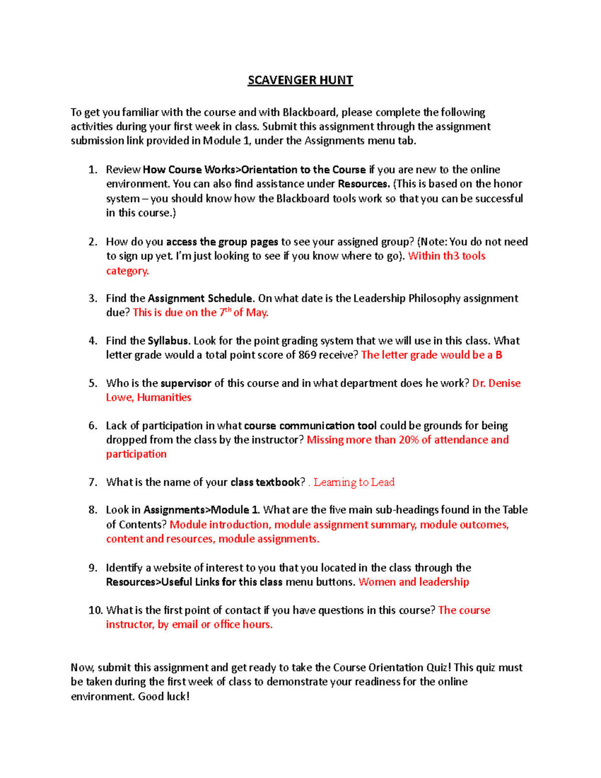 Scavenger HUNT - assignment - SCAVENGER HUNT To get you familiar with ...