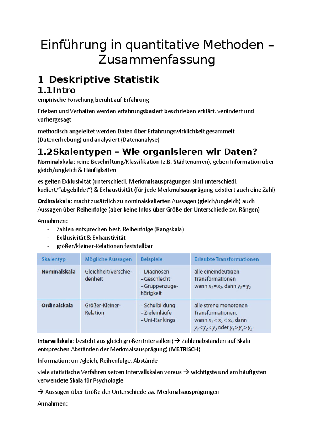 Einführung in quantitative Methoden - Mitschrift - Einführung in ...