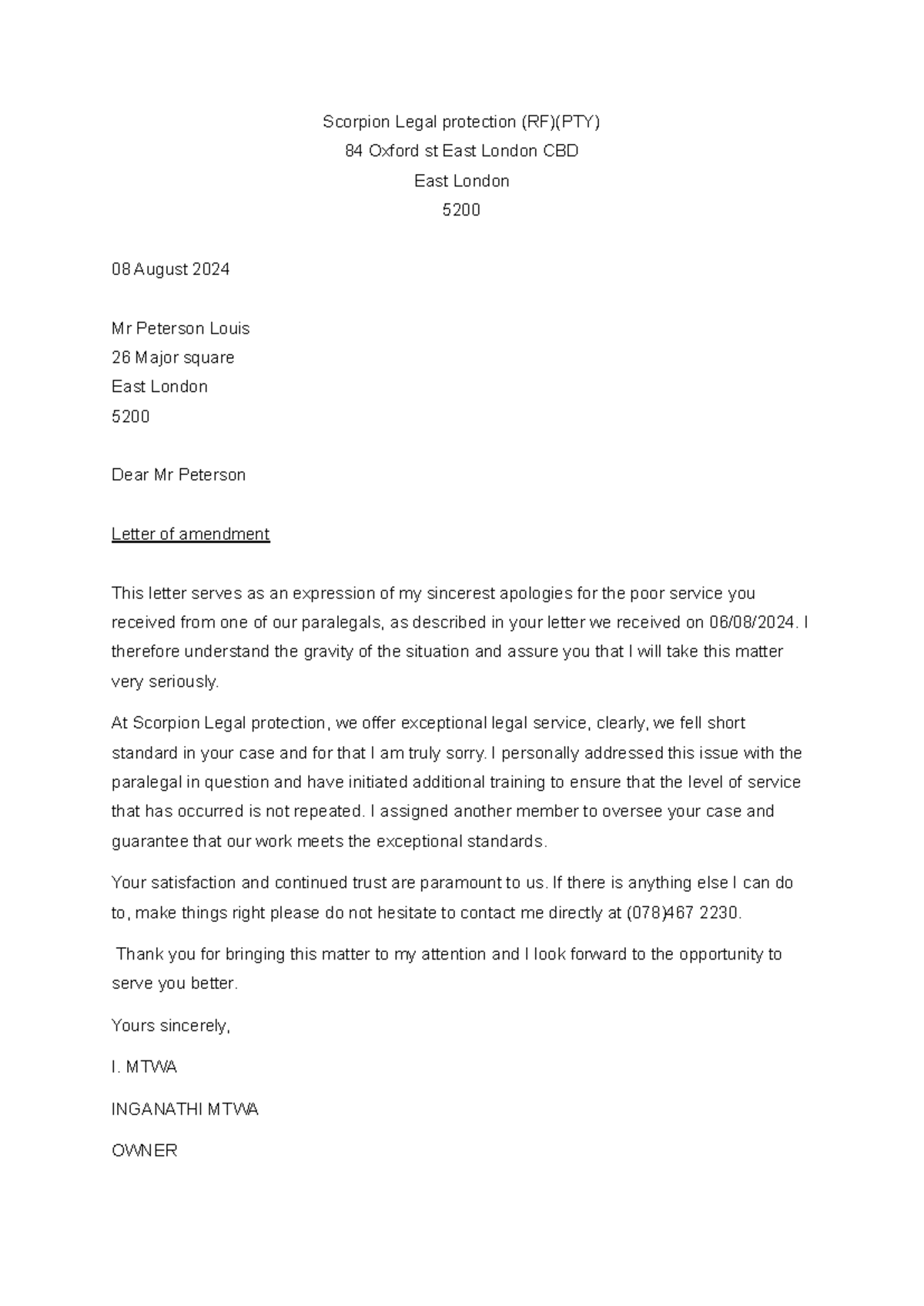 Scorpion Legal protection - I therefore understand the gravity of the ...