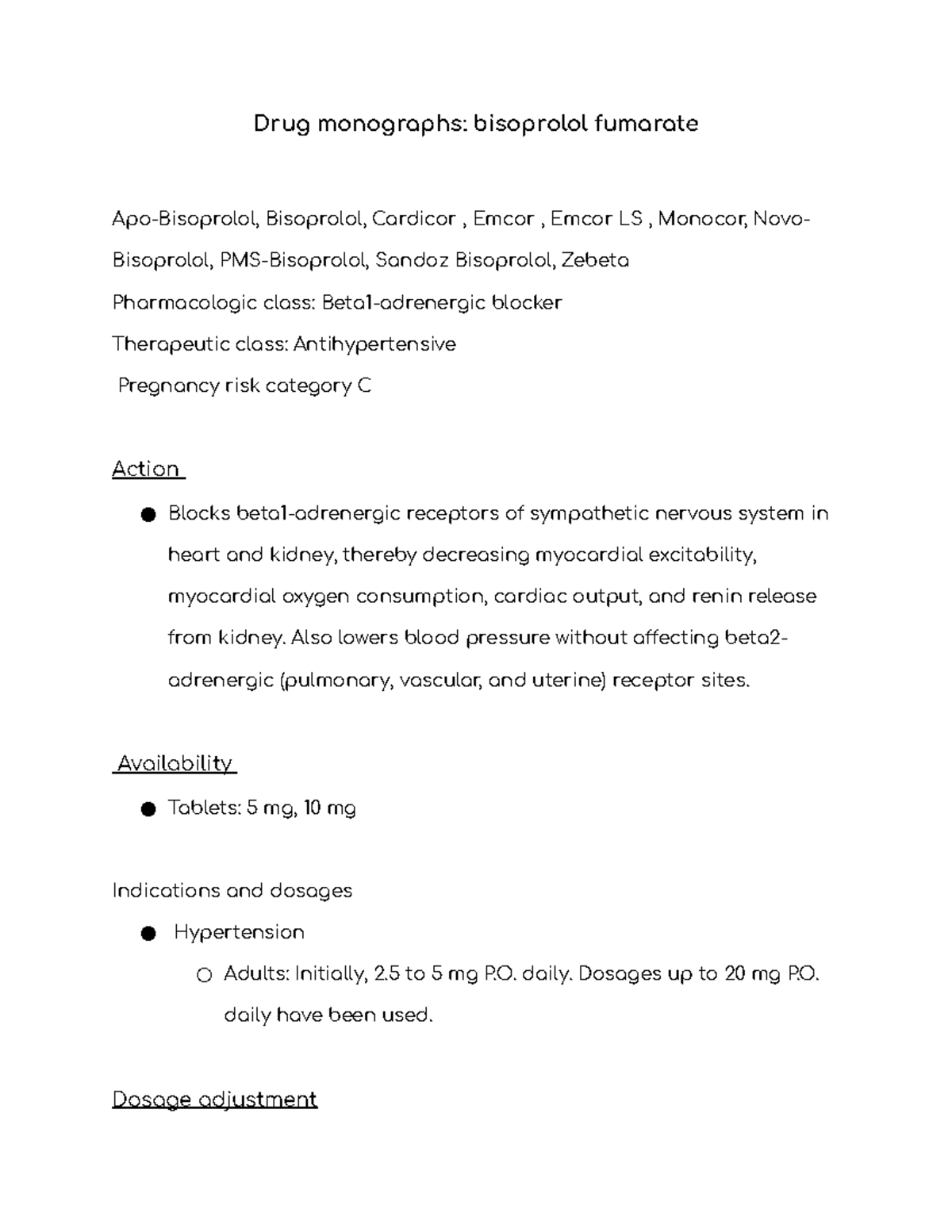 Drug monographs bisoprolol fumarate - Drug monographs: bisoprolol ...