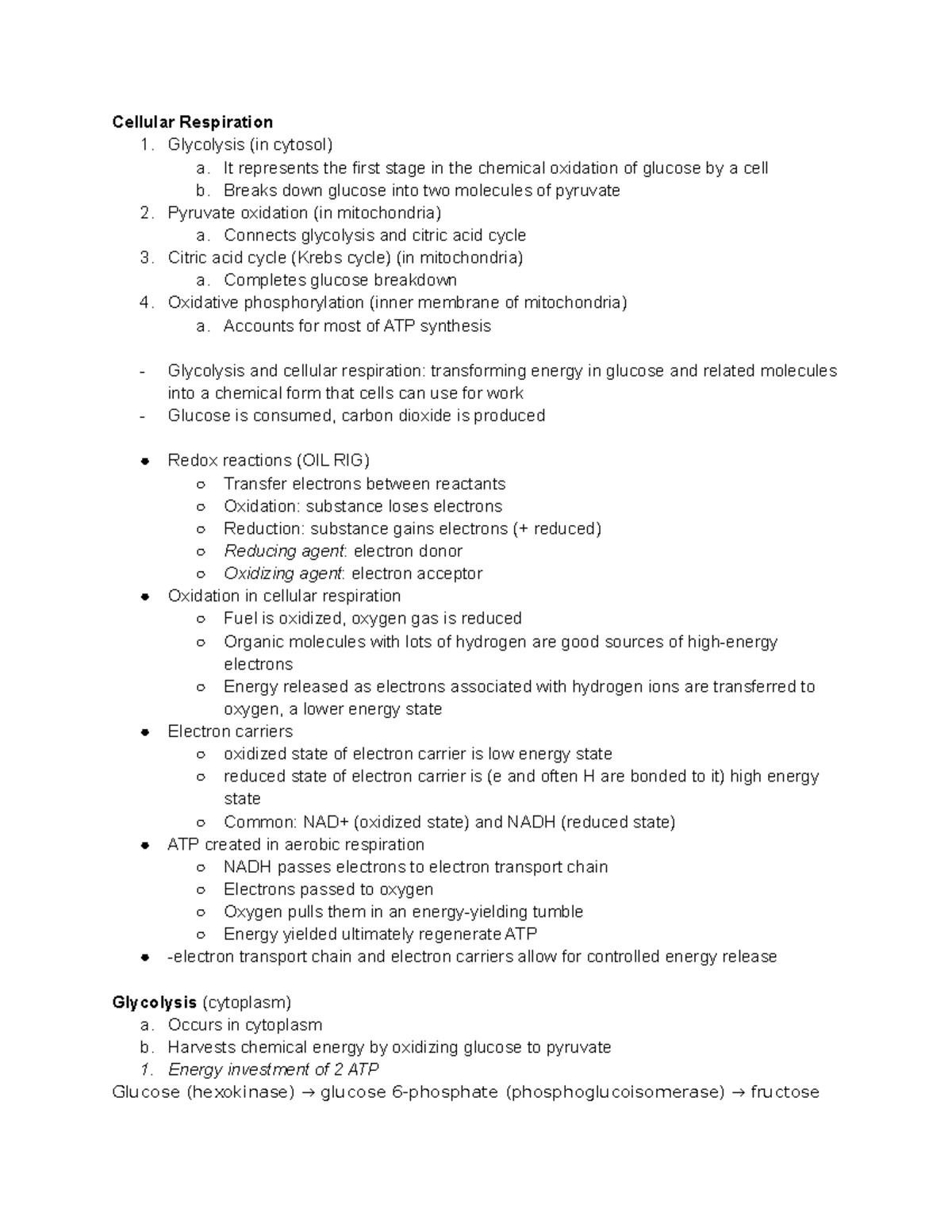 Cellular Respiration and Steps - Cellular Respiration 1. Glycolysis (in ...