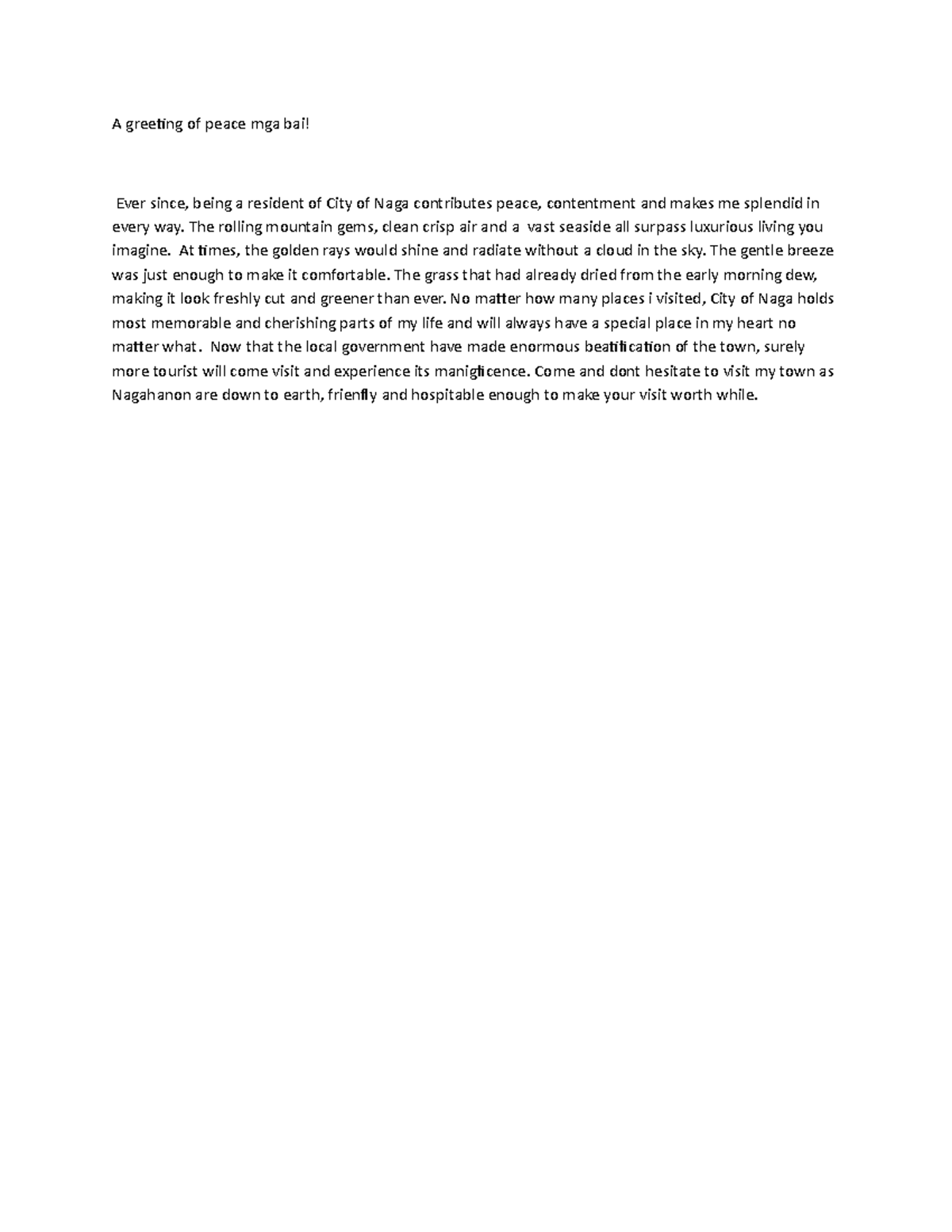 Hometown(recorded essay for English Advance - A greeting of peace mga ...