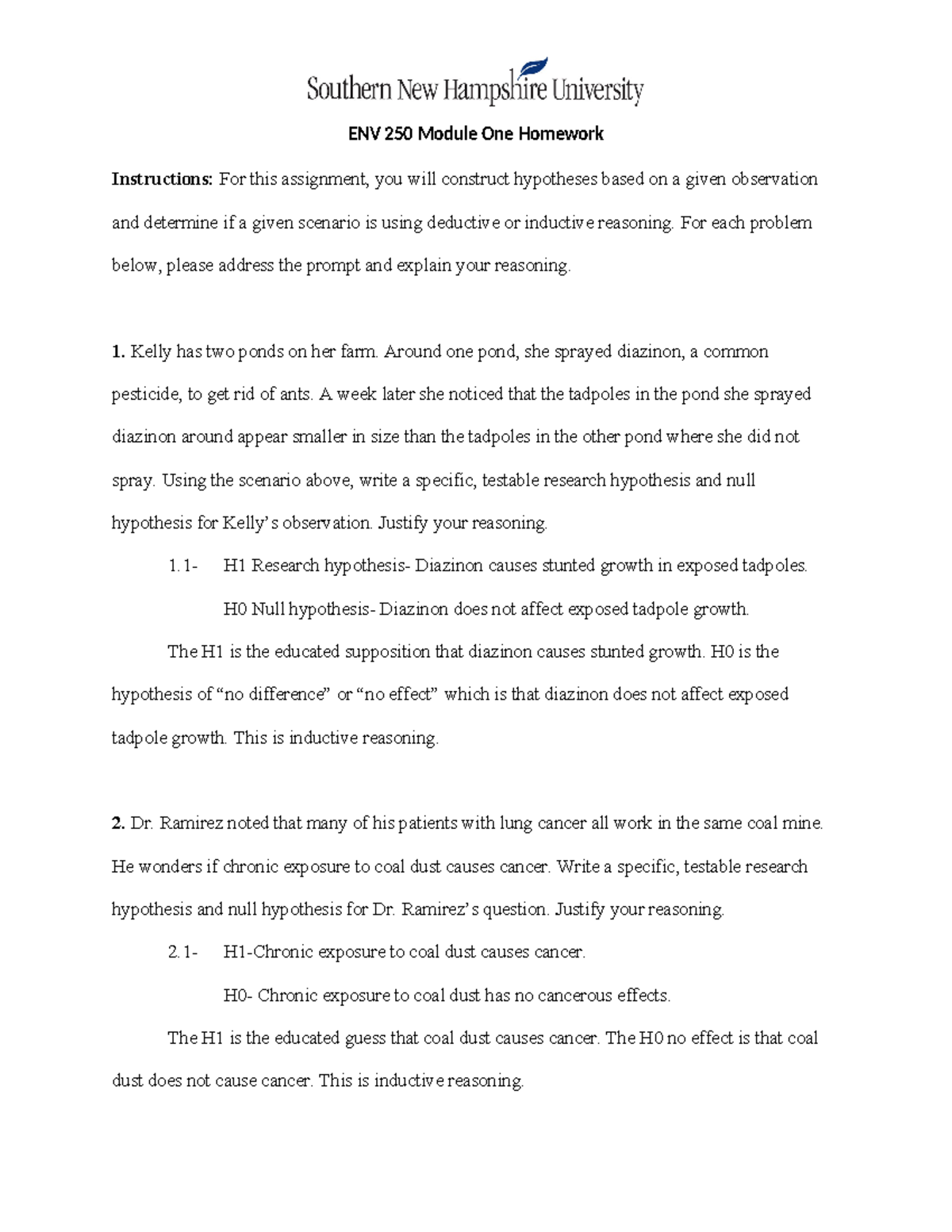 Module One Homework - ENV 250 Module One Homework Instructions: For ...