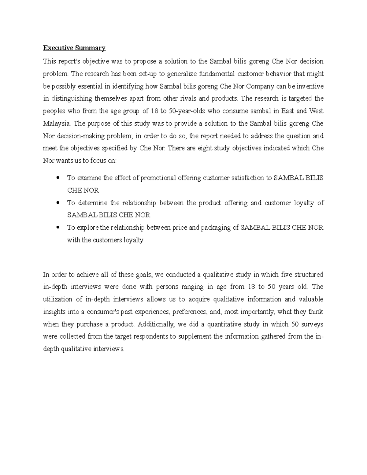 Marketing Research Executive summary and conclusion - Executive Summary ...