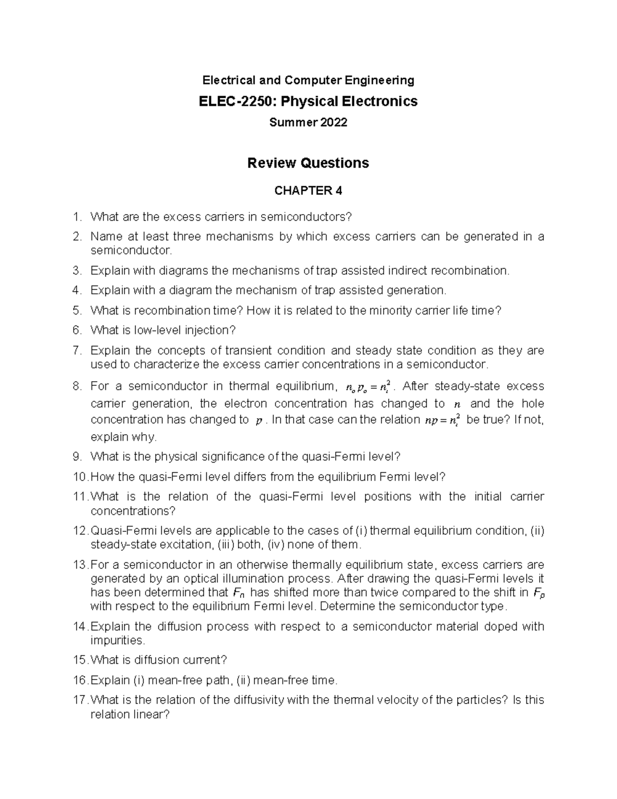 Review Questions Chapter 4 - Electrical and Computer Engineering ELEC ...