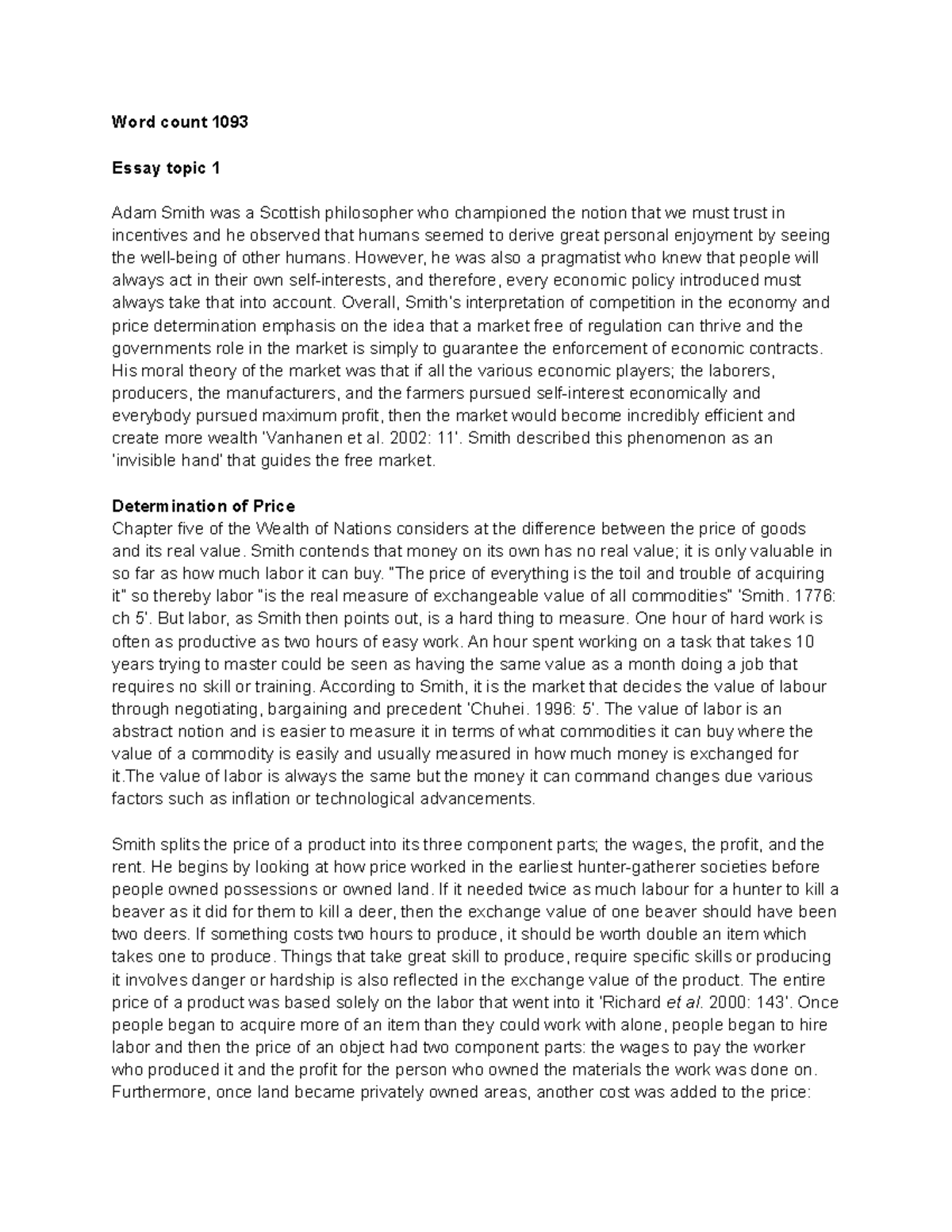 Essay topic 1 Adam Smith’s analysis of competition and the ...