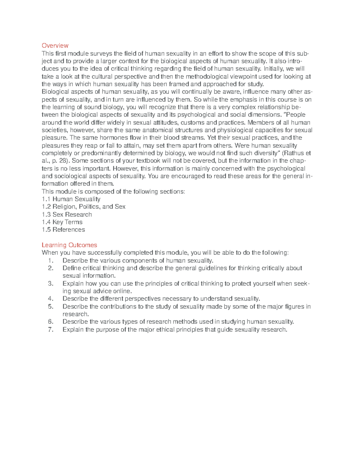 M1 Overview Summary Biological Aspects Of Human Sexuality Overview