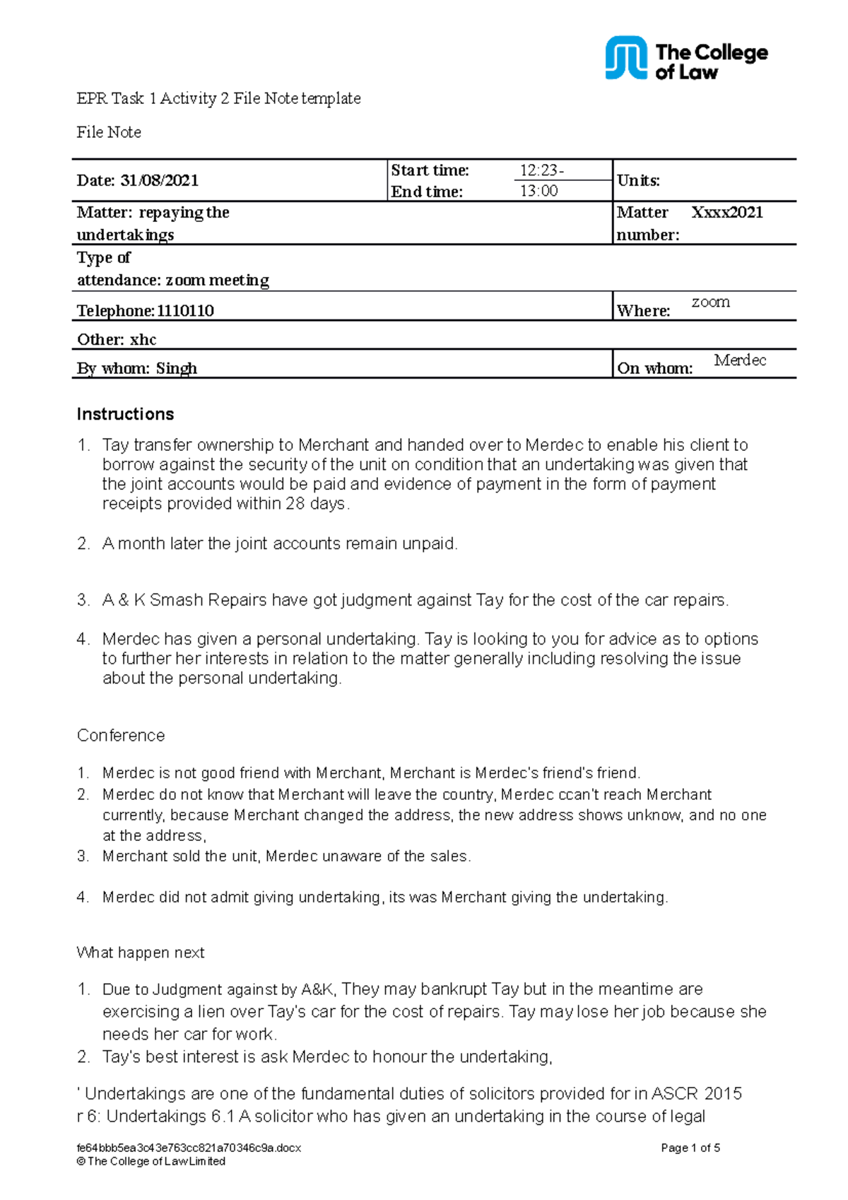 EPR T1 A2 file note - Lecture notes a2 - 200018 - UWS - Studocu