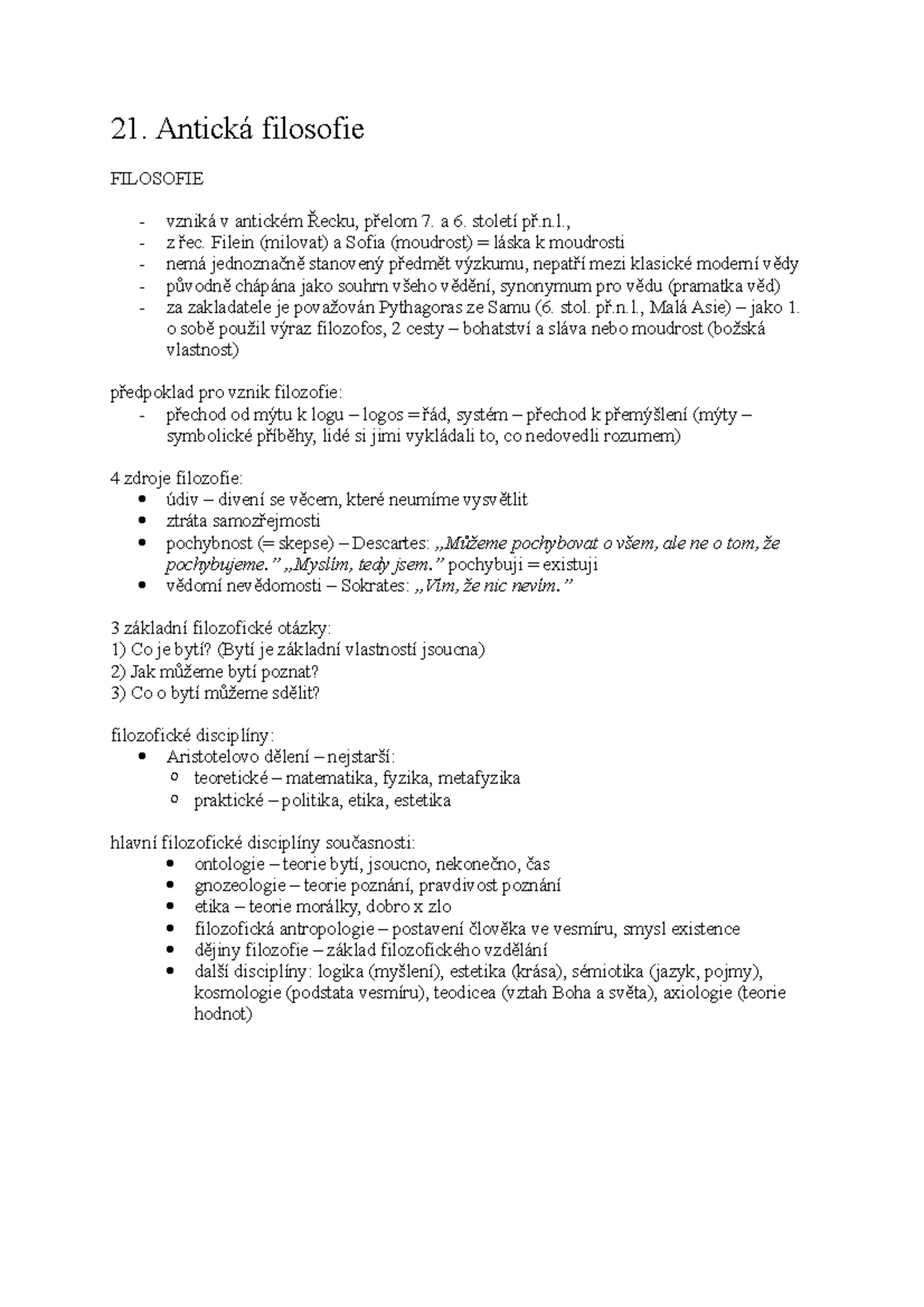 21 - Maturitní otázka - 21. Antická filosofie FILOSOFIE vzniká v ...