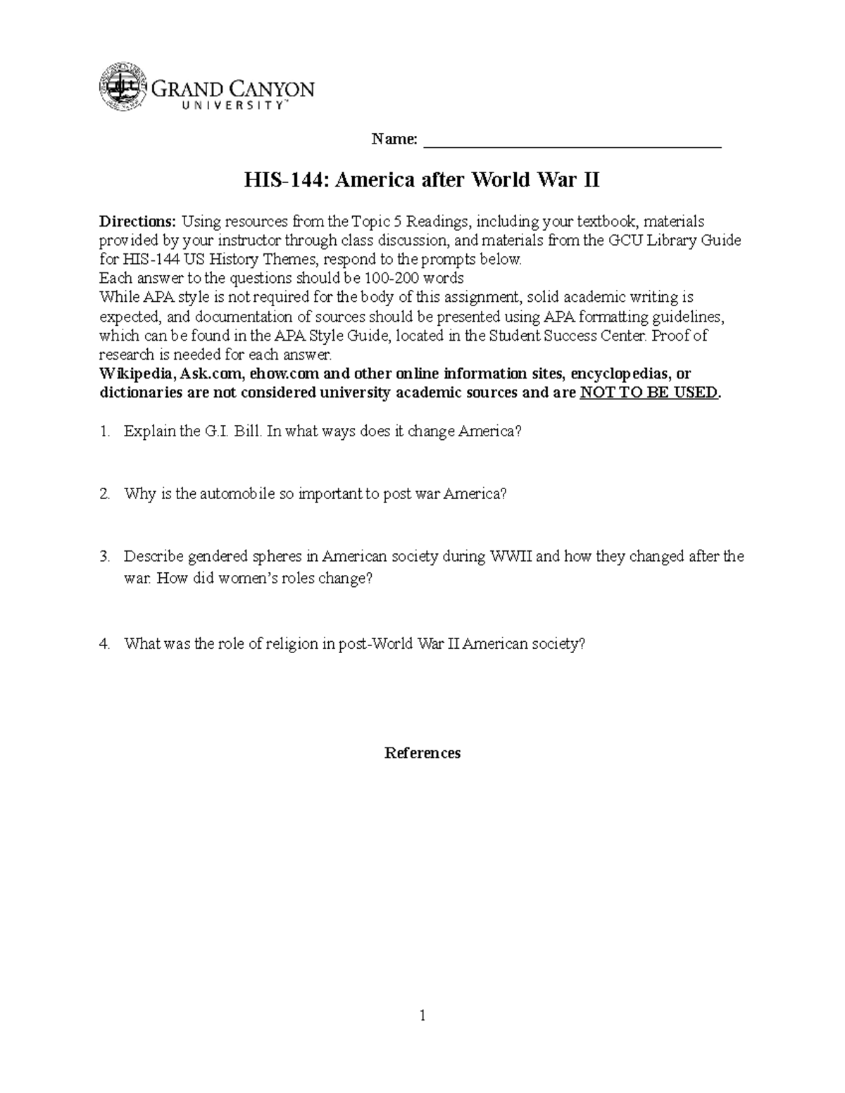 HIS-144-RS-America after WWII Worksheet - Name ...