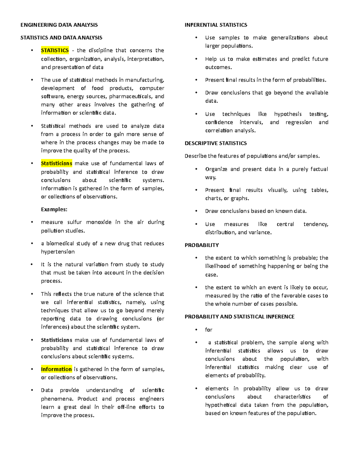 Engineering DATA Analysis - ENGINEERING DATA ANALYSIS STATISTICS AND ...