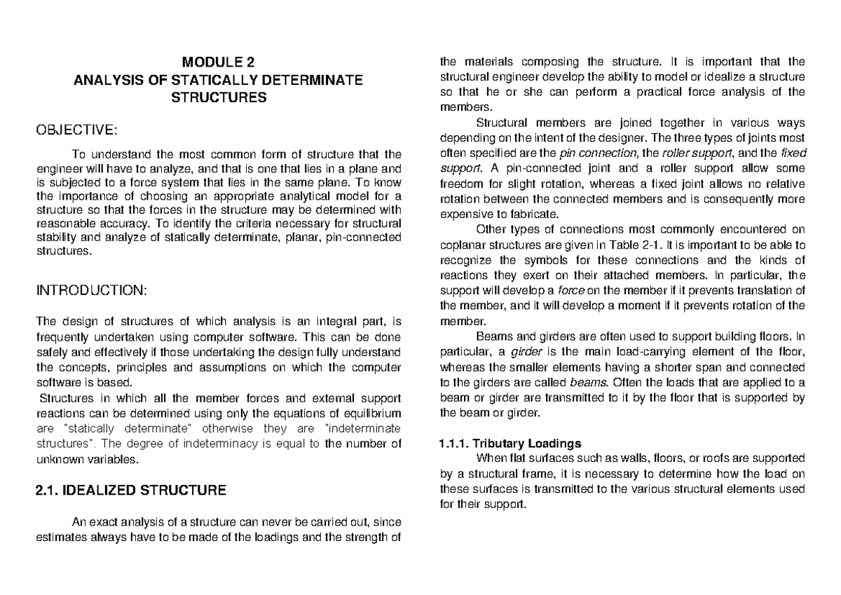 TOS 1 Module 2 - Practice exercises included - MODULE 2 ANALYSIS OF STATICALLY DETERMINATE - Studocu