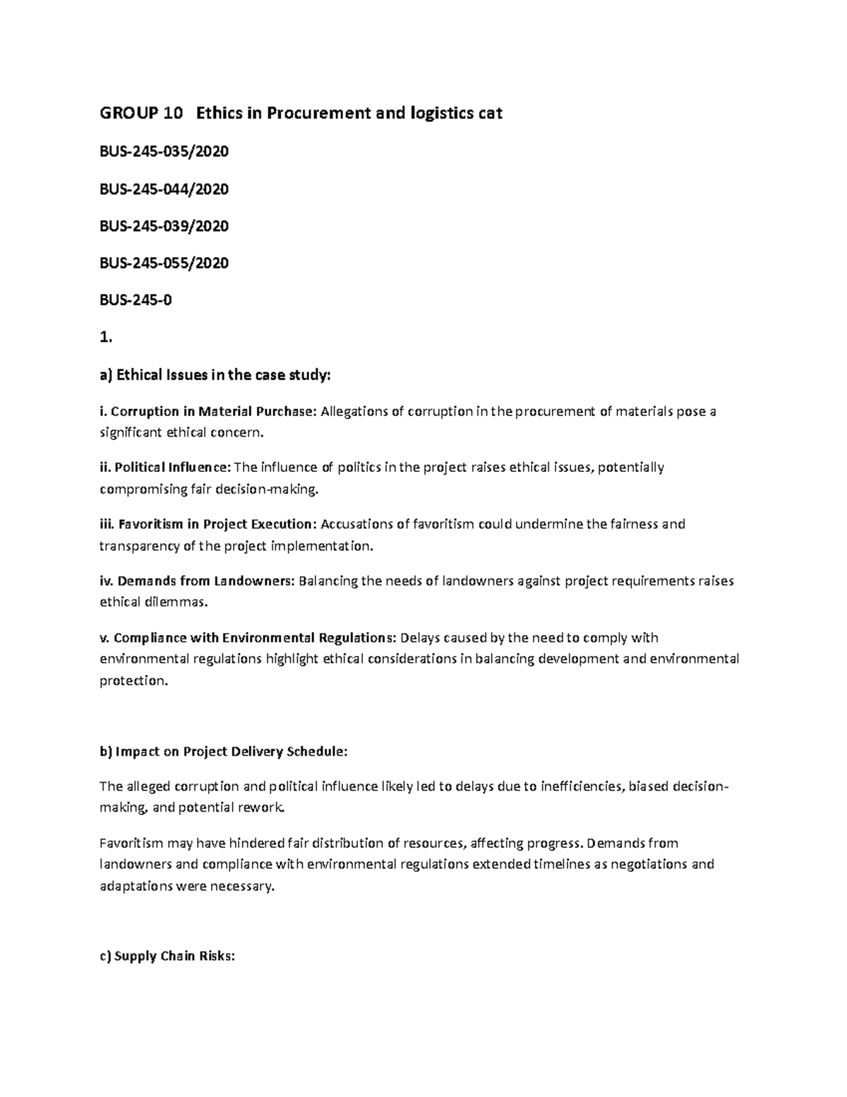 Ethical cat - Procurement and logistics - GROUP 10 Ethics in ...