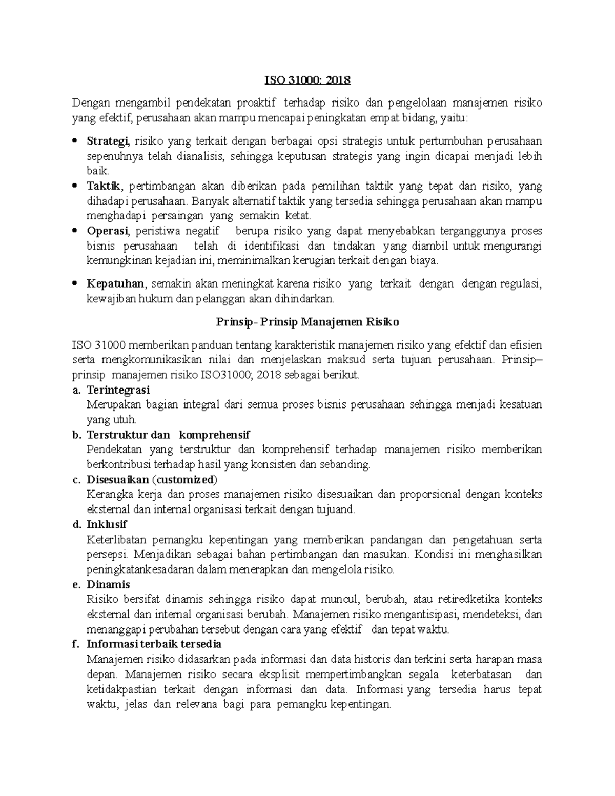 ISO 31000 2018-Kel8 - no;nophu8og8 - ISO 31000: 2018 Dengan mengambil pendekatan proaktif ...