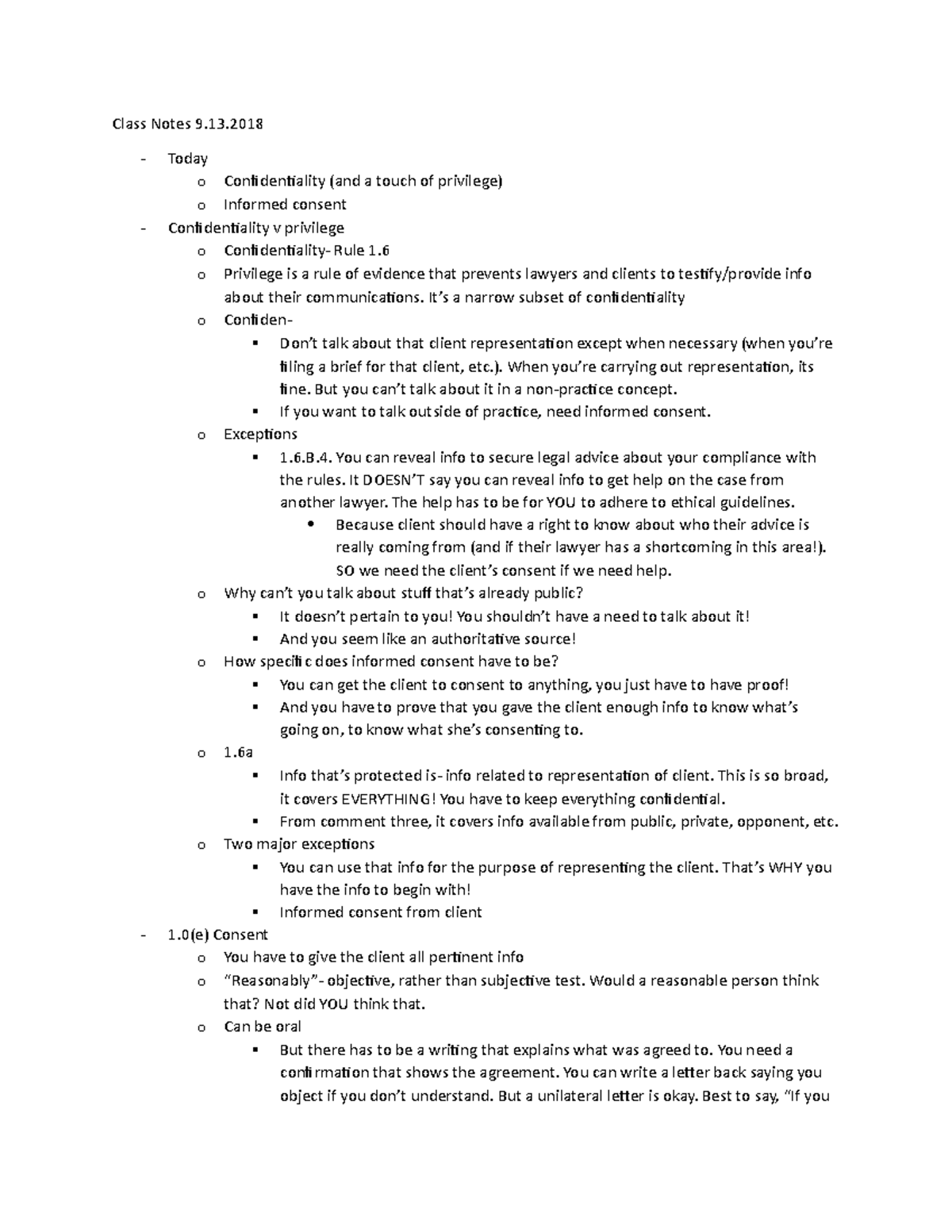 Class Notes 9.13 - Class Notes 9. Today o Confidentiality (and a touch ...