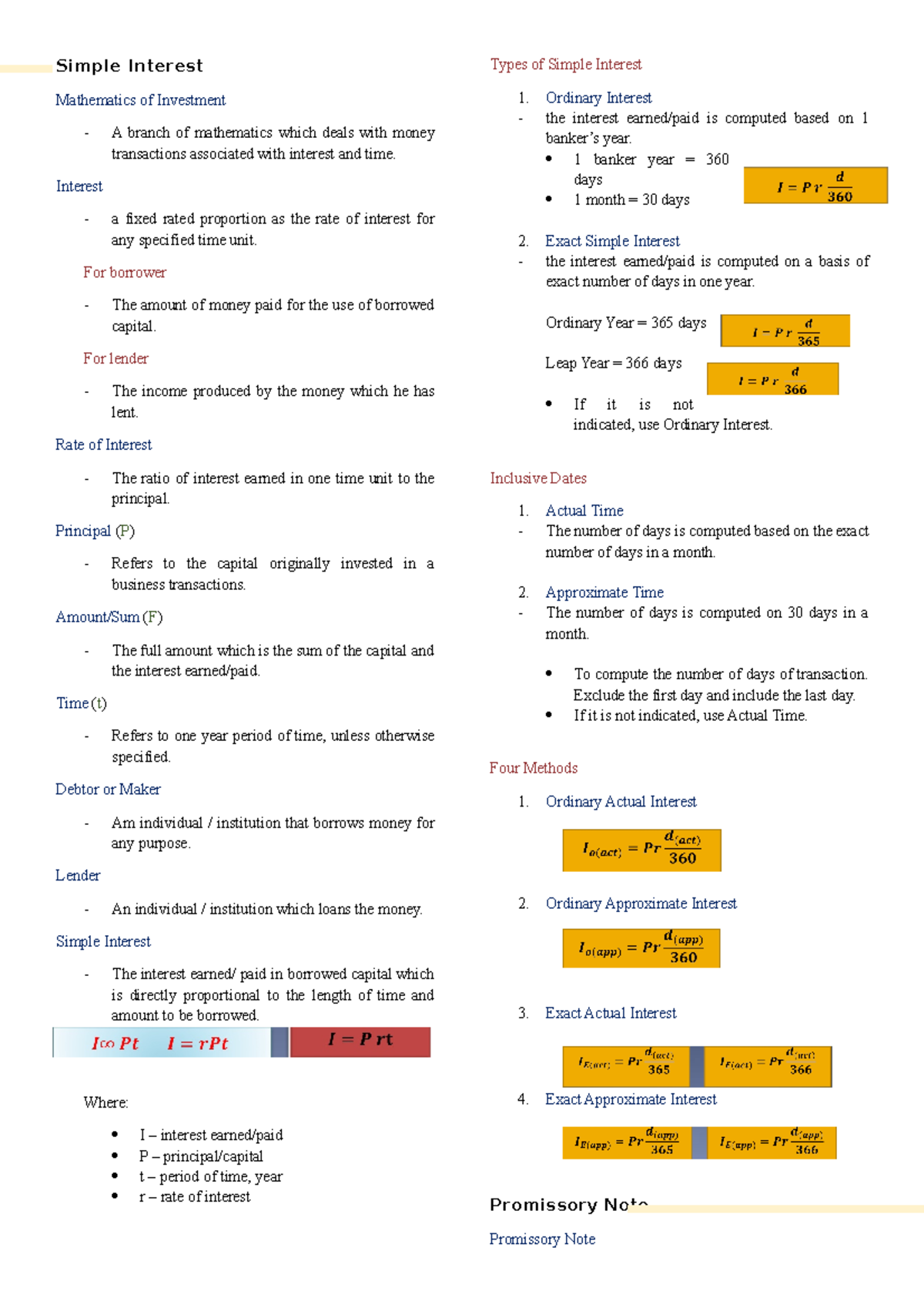 MATH158 Module 1 Notes - Simple Interest Mathematics of Investment A ...