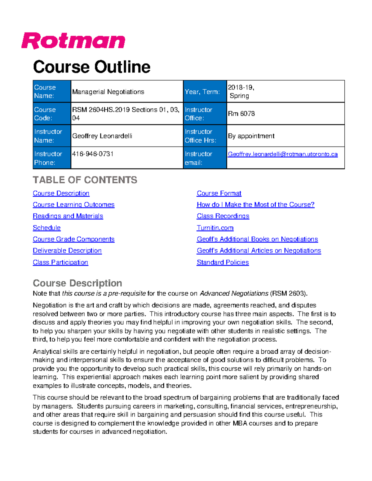 2019 negotiationoutline-Leo - Course Outline Course Name: Managerial ...