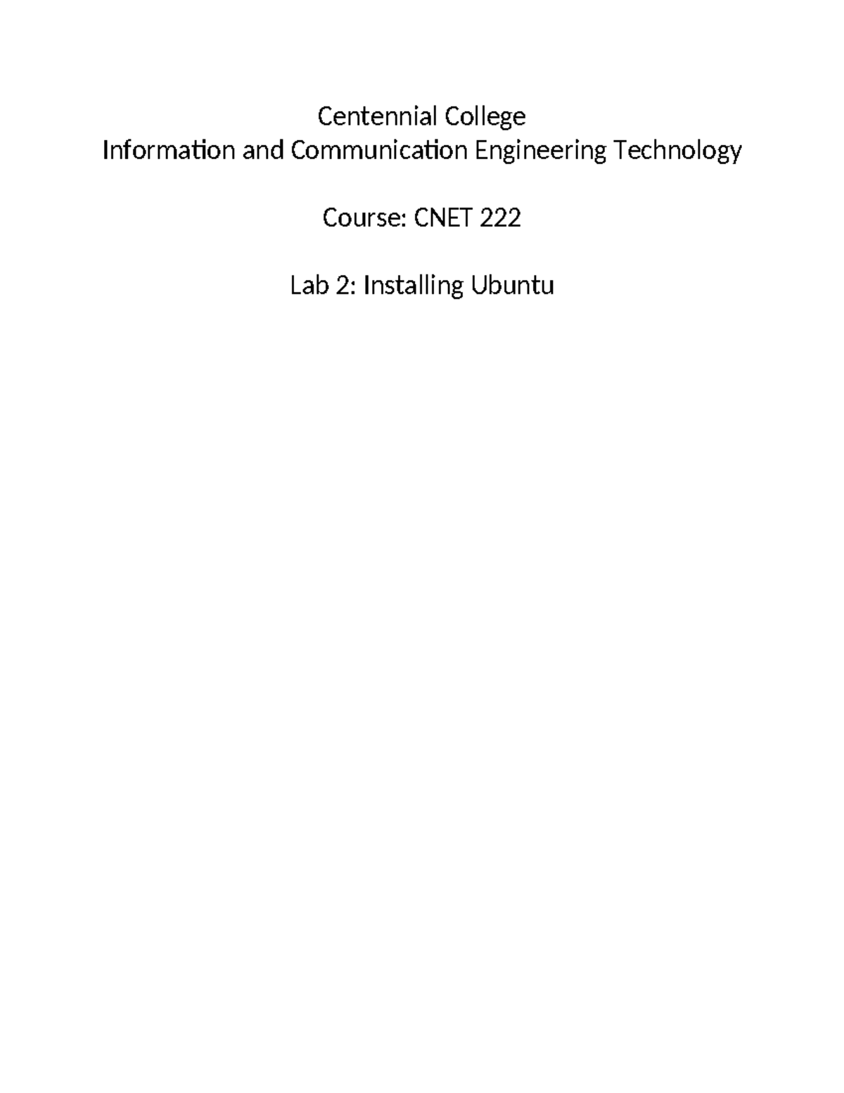 Lab02-Ubuntu Installation - Centennial College Information and ...
