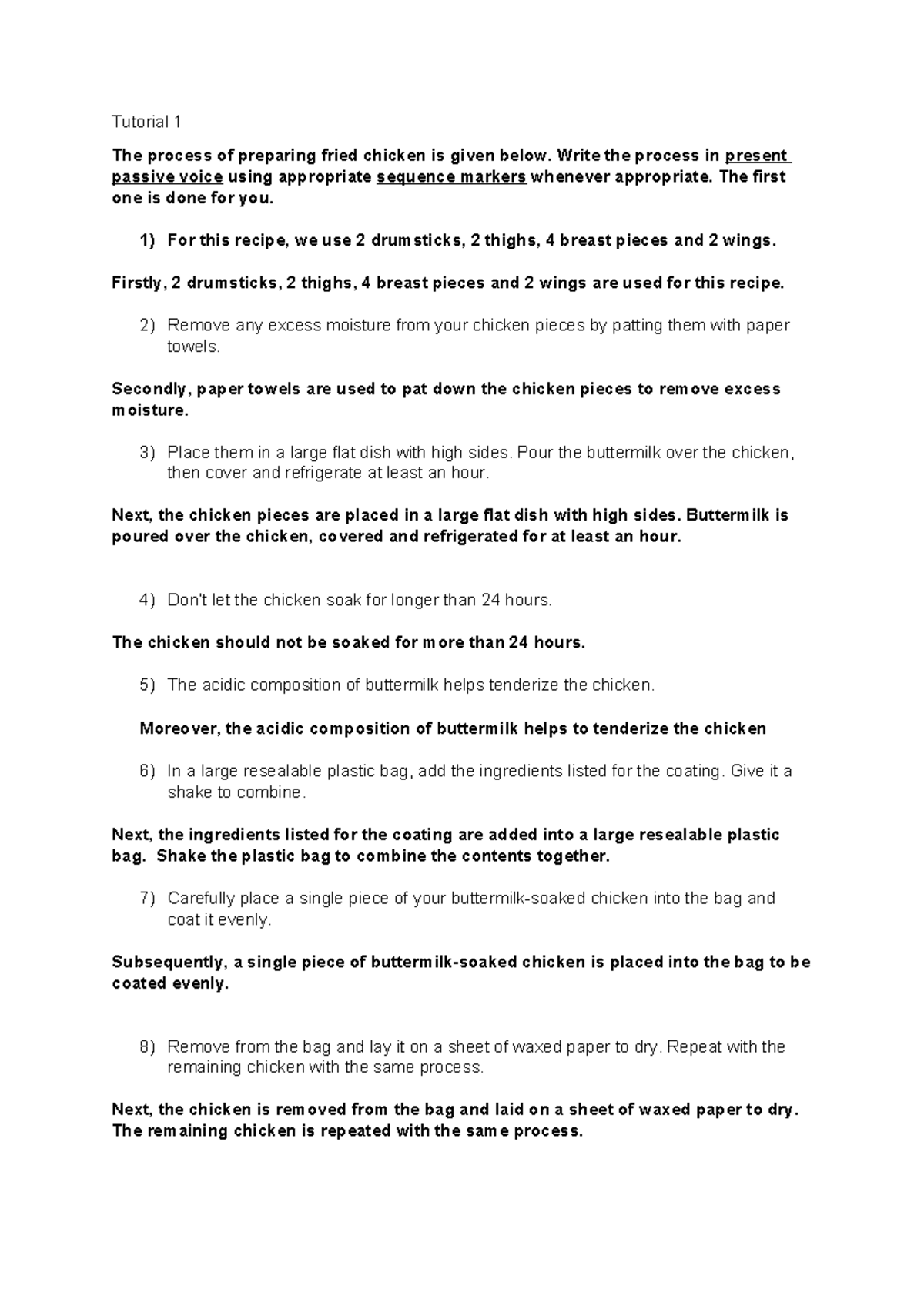 Tutorial 1A - Tutorial 1 The process of preparing fried chicken is ...