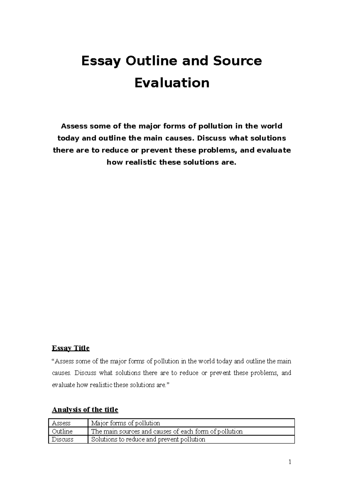 Business and administration - Essay Outline and Source Evaluation ...