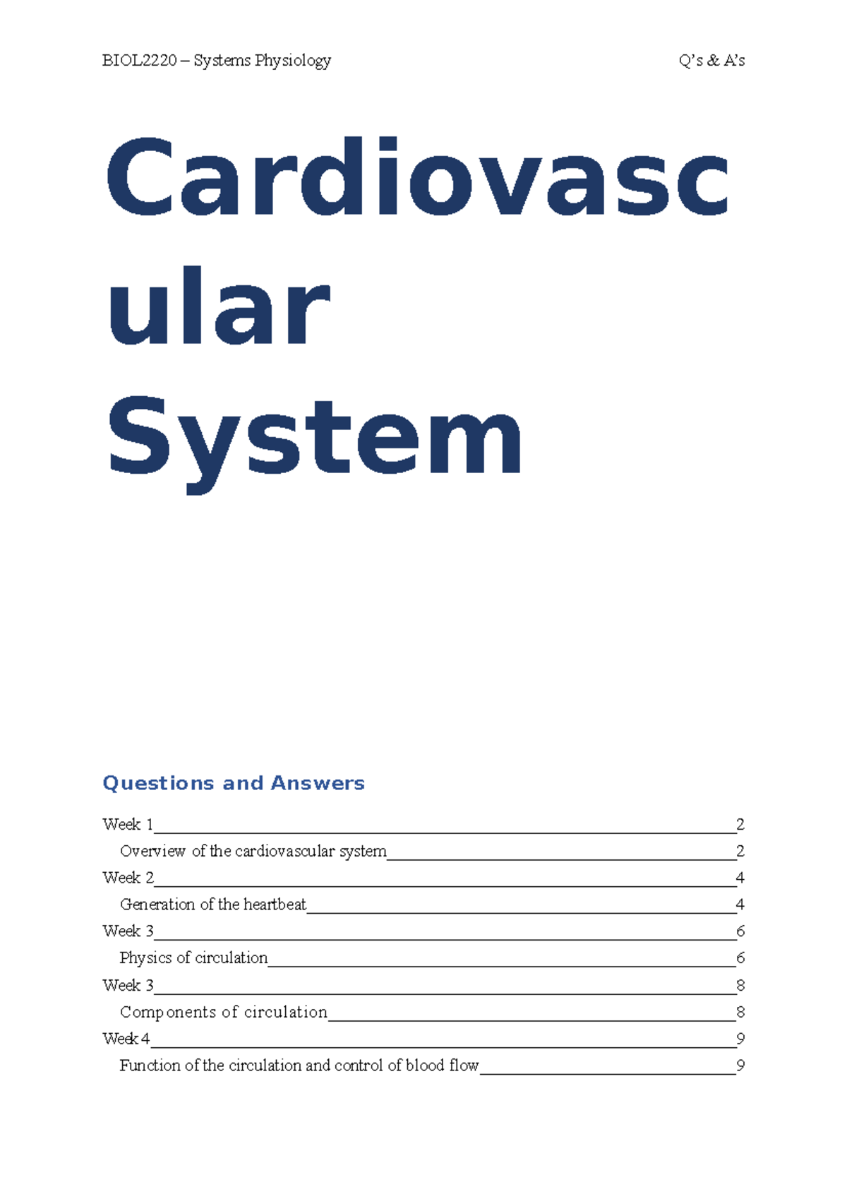 Final EXAM Notes - Cardiovasc ular System Questions and Answers Week ...