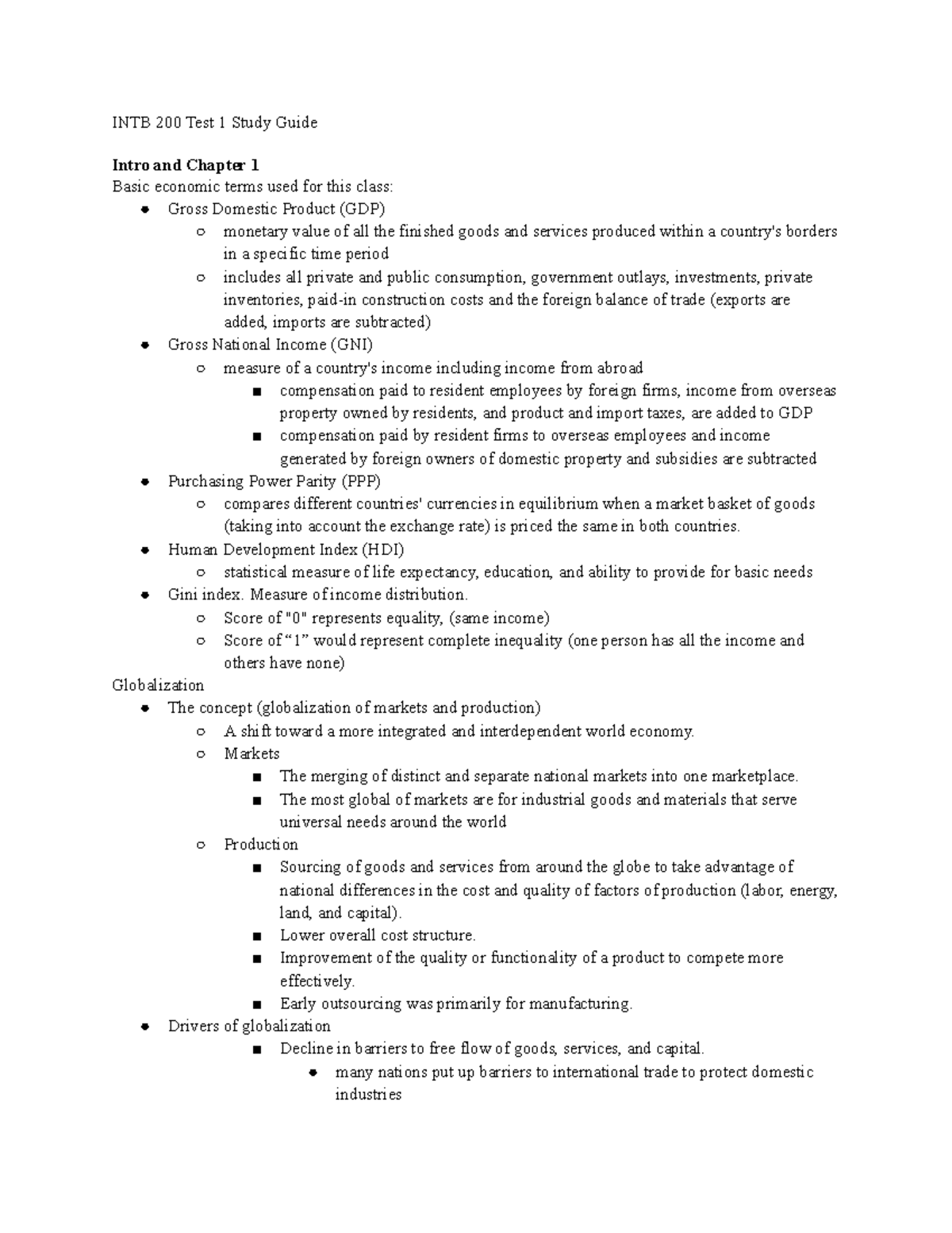 INTB 200 Exam 1 Study Guide - INTB 200 Test 1 Study Guide Intro and ...