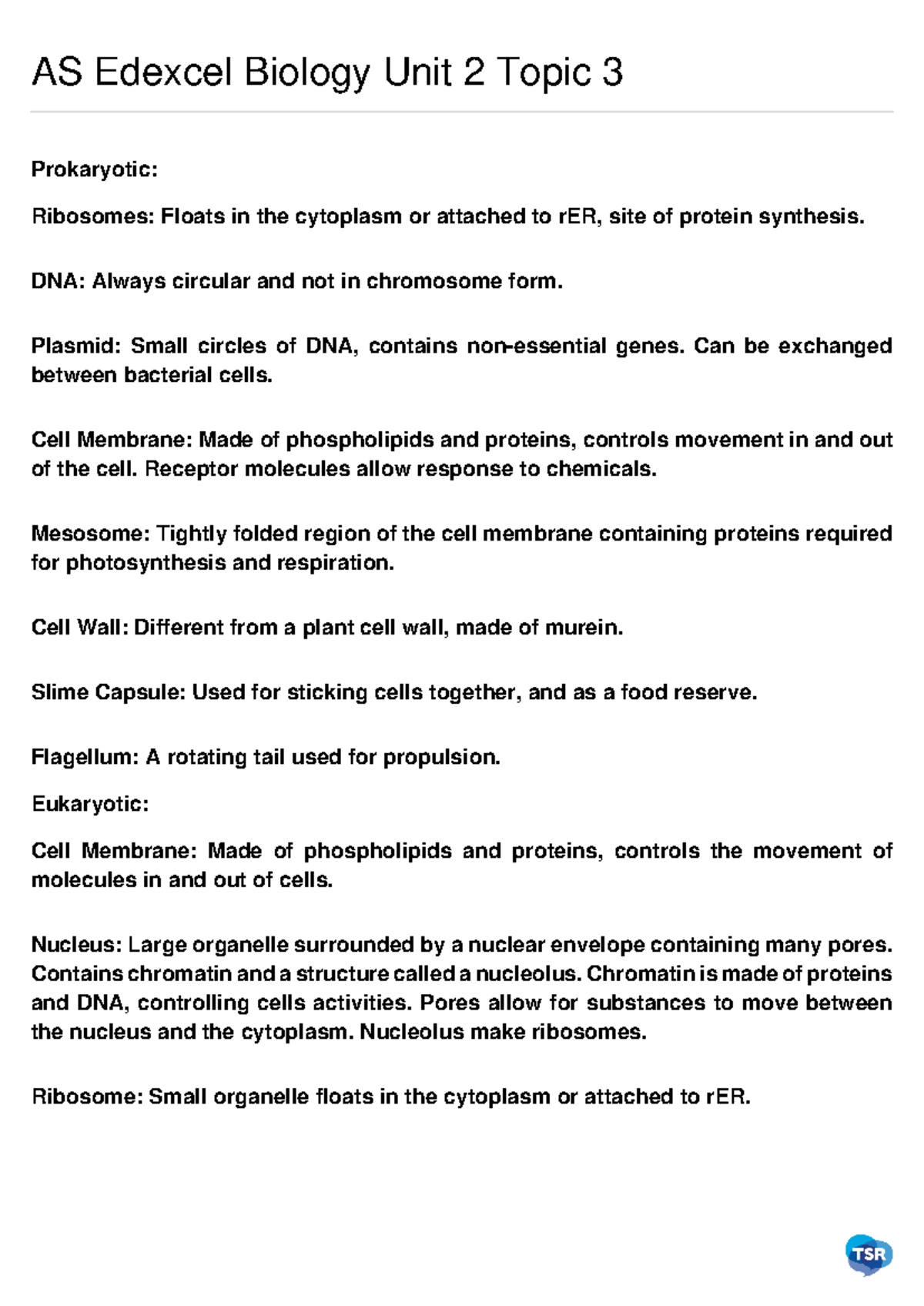 IAL edexcel biology AS topic 3 key points - AS Edexcel Biology Unit 2 Topic 3 Prokaryotic: - Studocu