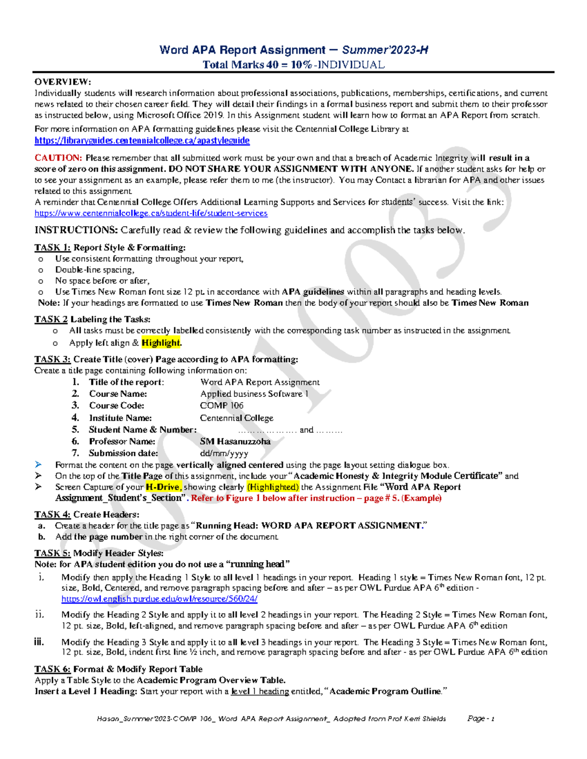 Word APA Report Assignment Instructions May 31 - Word APA Report ...